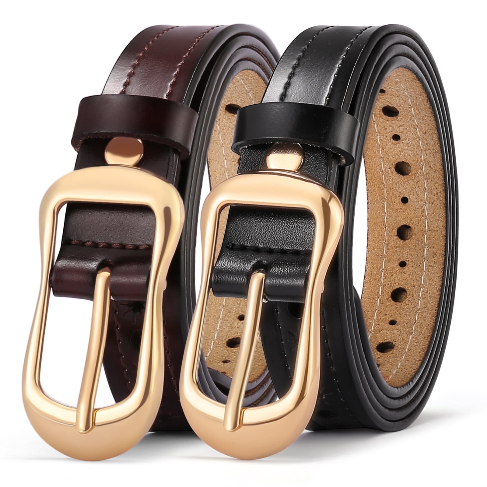 SENDEFN 2 Pack Women's Leather Belts, Pin Buckle, Adjustable, Black and ...