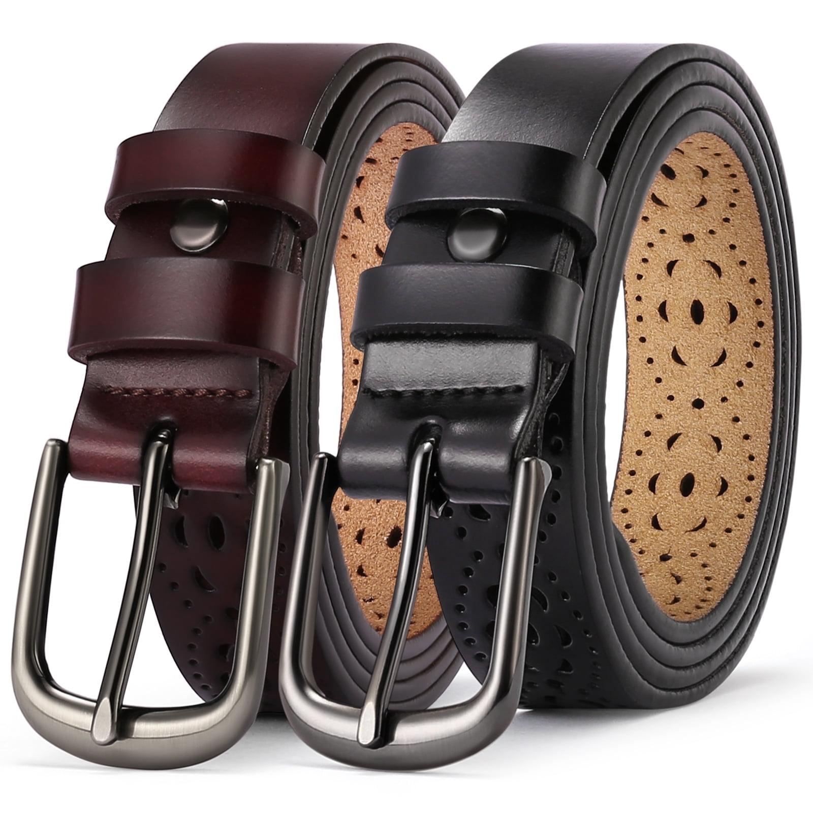 SENDEFN 2 Pack Women's Leather Belts, Pin Buckle, Adjustable Waist Belt ...