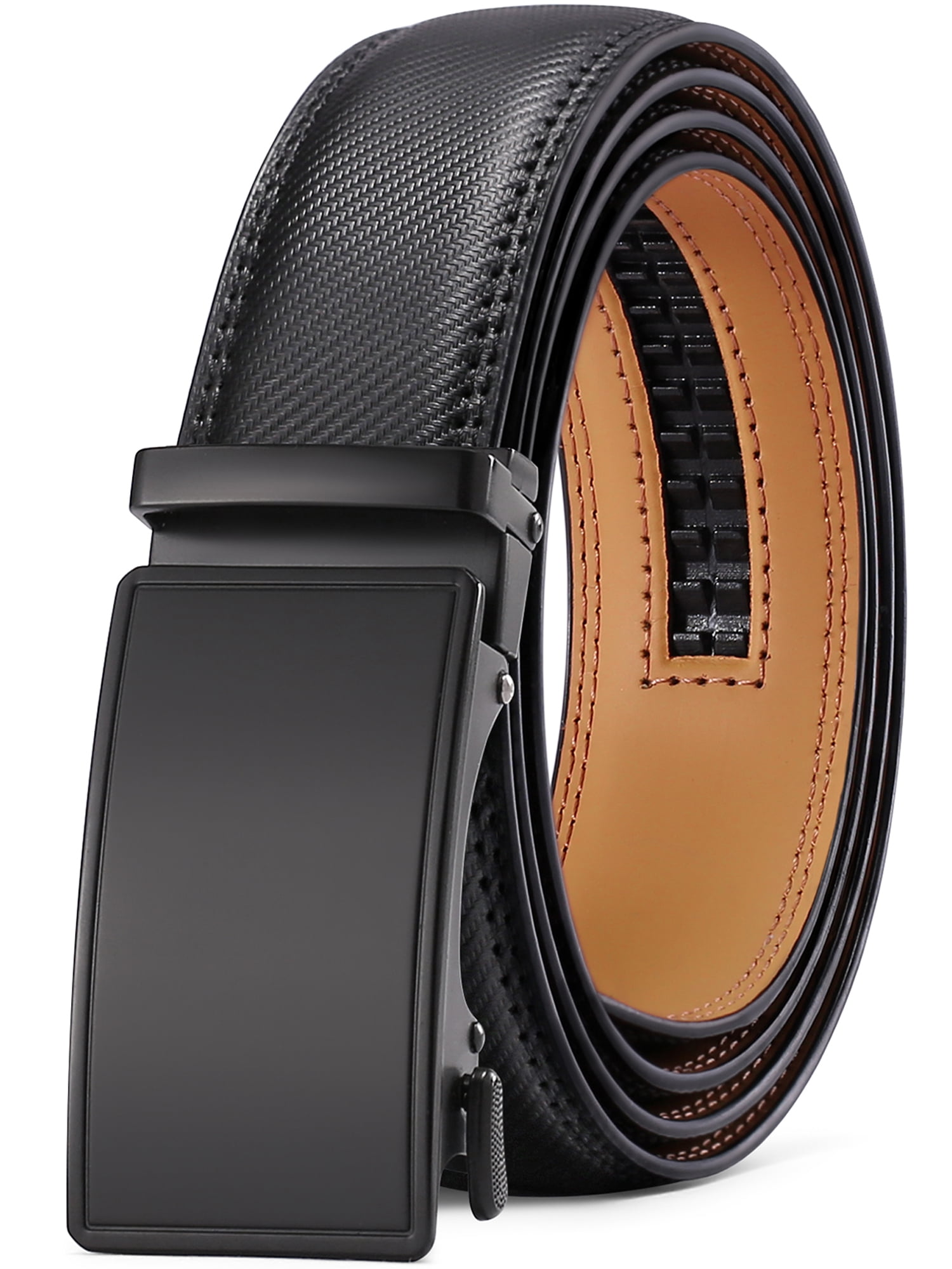 SENDEFN Leather Belt for Men Automatic Ratchet Buckle Slide Dress ...
