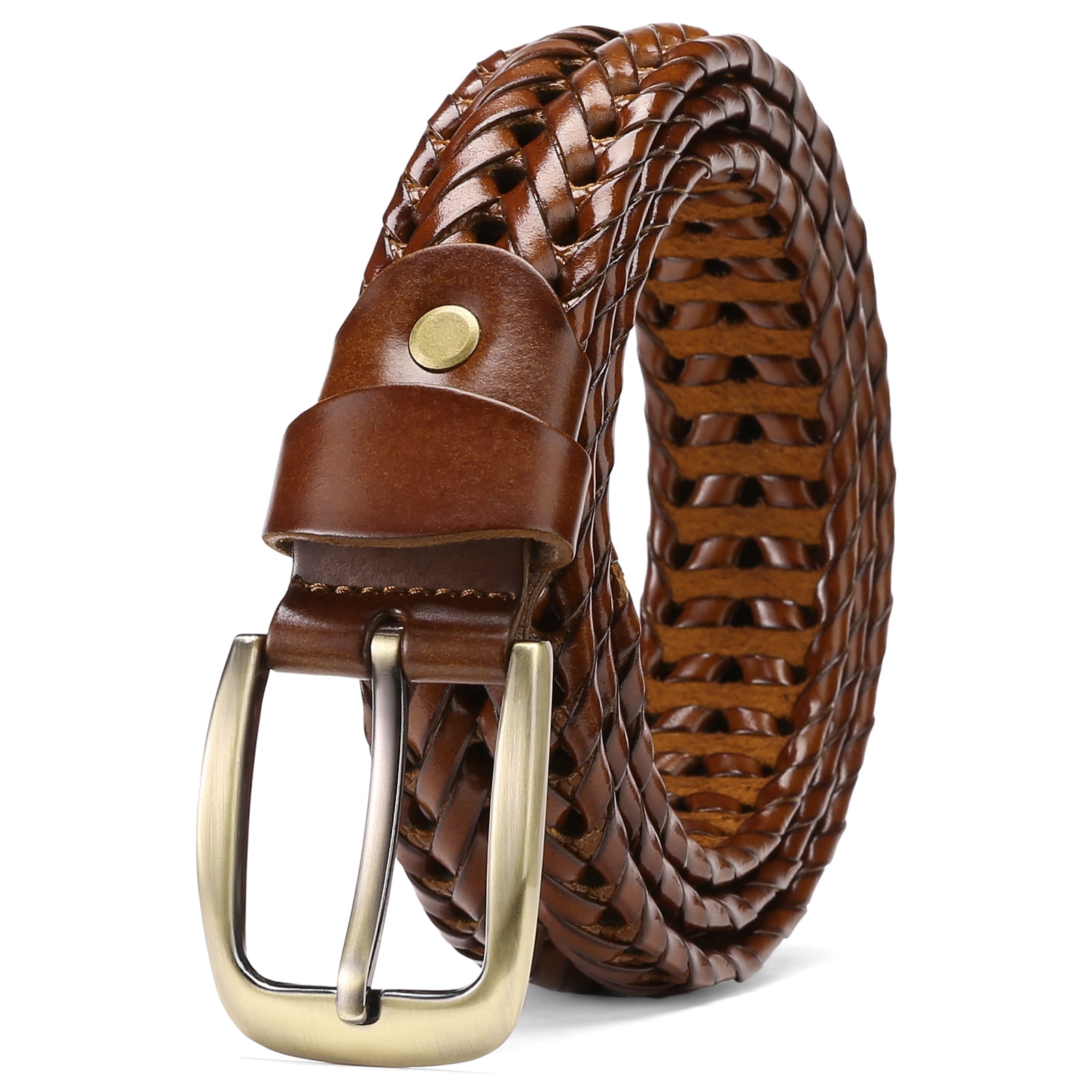 SENDEFN Leather Braided Belts for Men, 1 3/8" Casual Woven Leather Belt ...