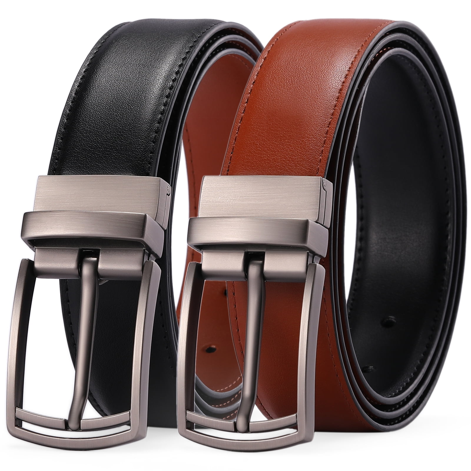 SENDEFN Mens Leather Belt Rotated Buckle Reversible Casual Jeans Dress ...
