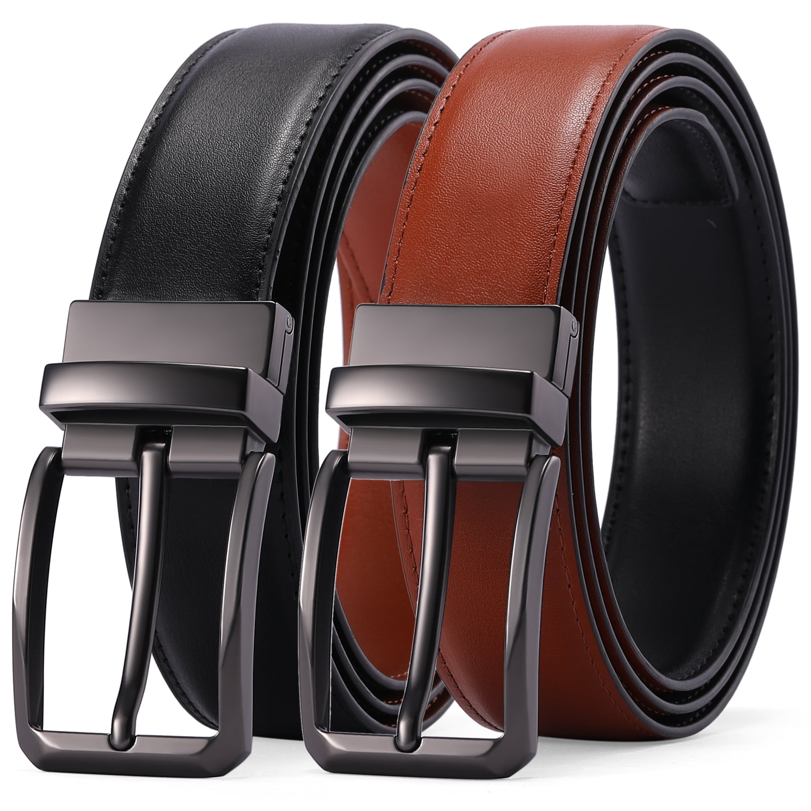 SENDEFN Mens Leather Belt Rotated Buckle Reversible Casual Jeans Dress ...
