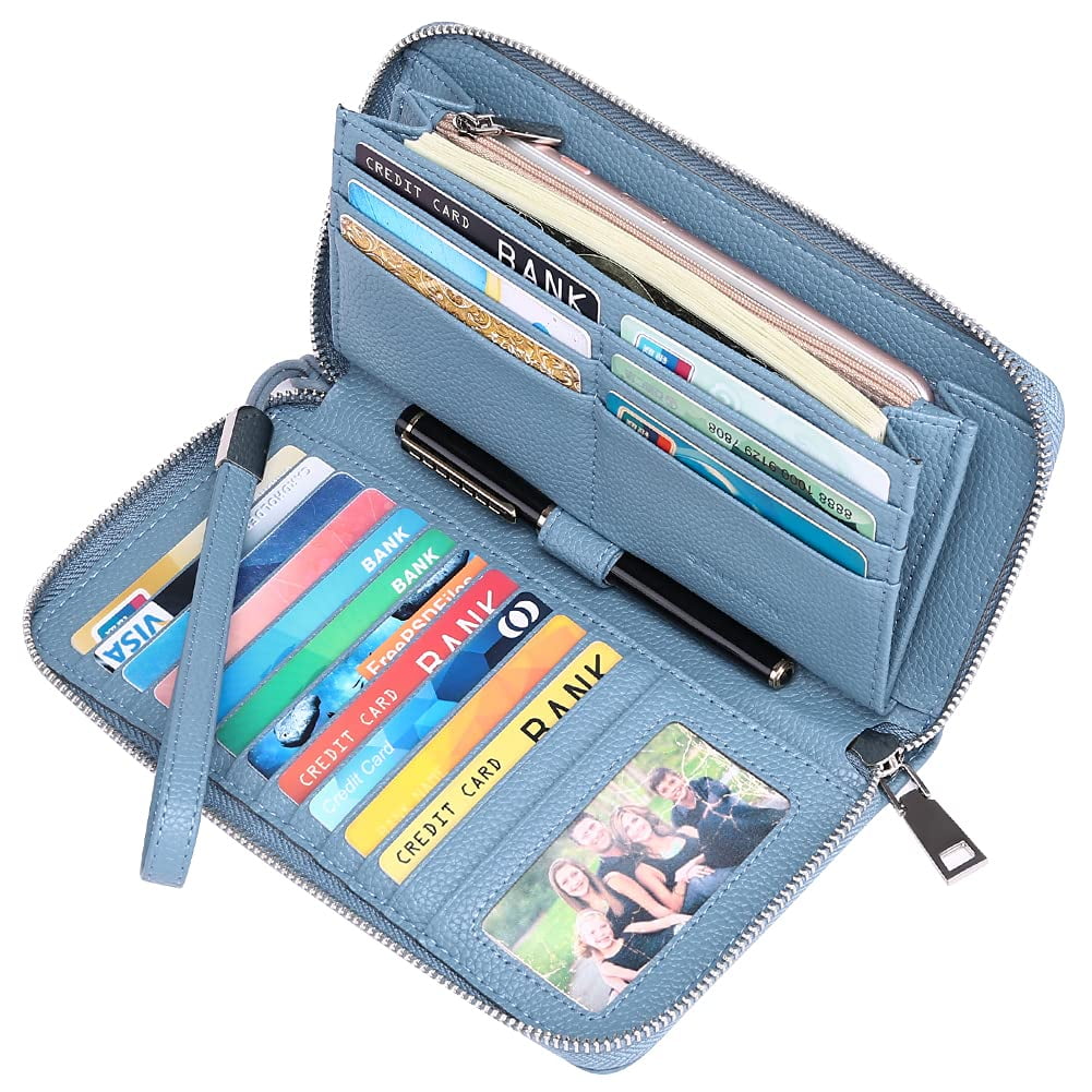 SENDEFN Multiple Card Holder Women Leather Wallet, Blue - Walmart.com