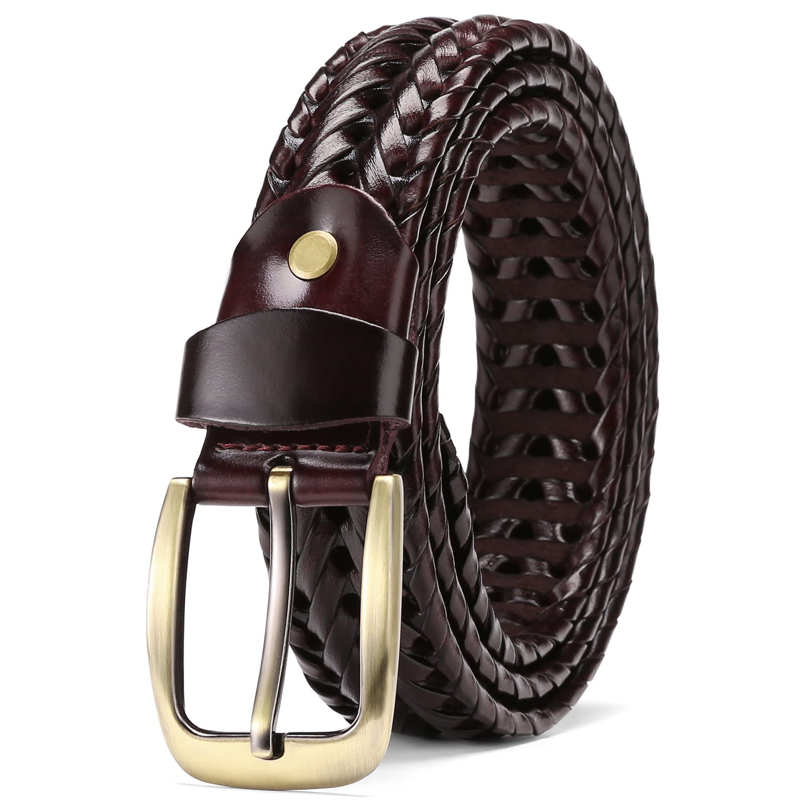SENDEFN Leather Braided Belts for Men, 1 3/8" Casual Woven Leather Belt ...