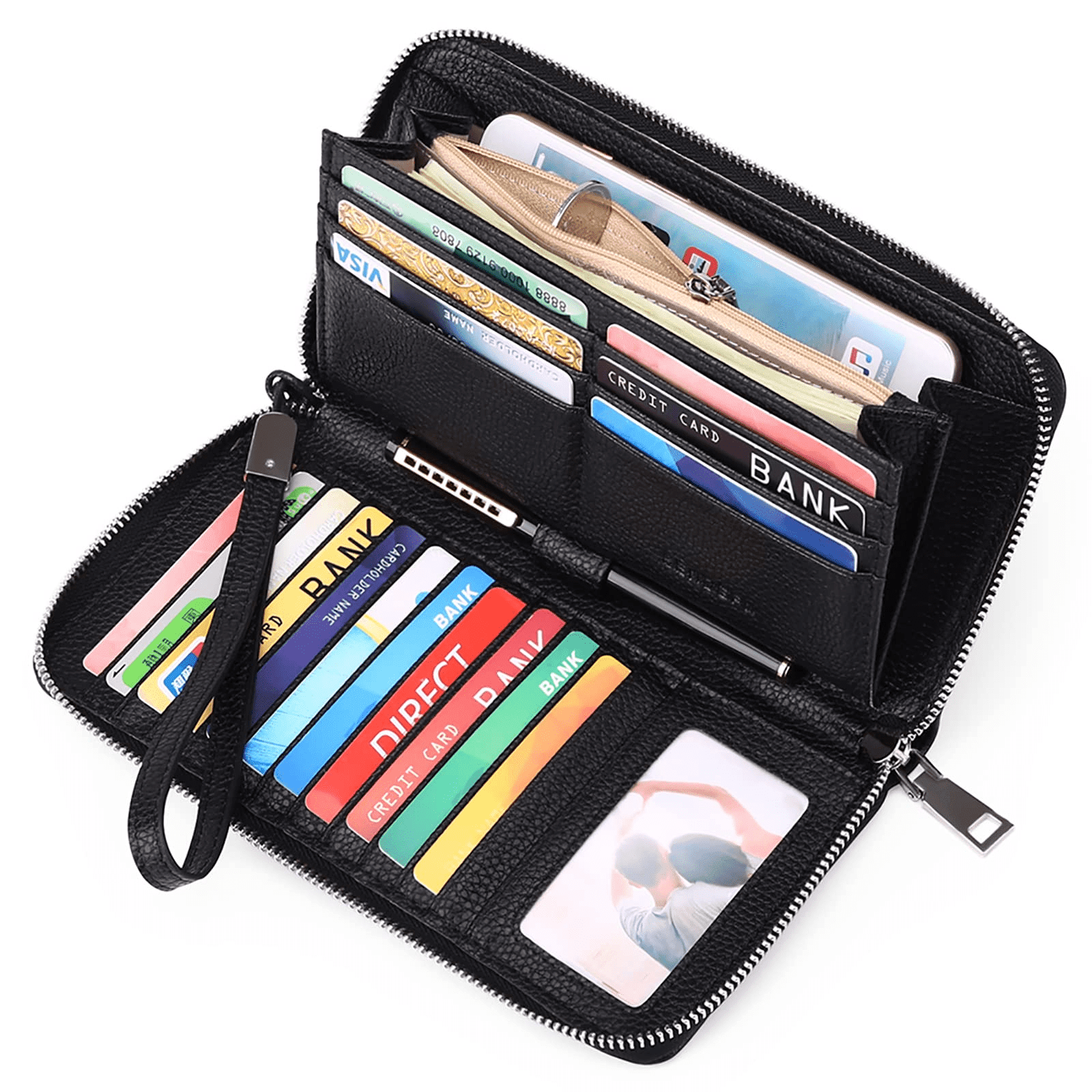 SENDEFN Women Leather Wallet, RFID Blocking, Zip Around Credit Card ...