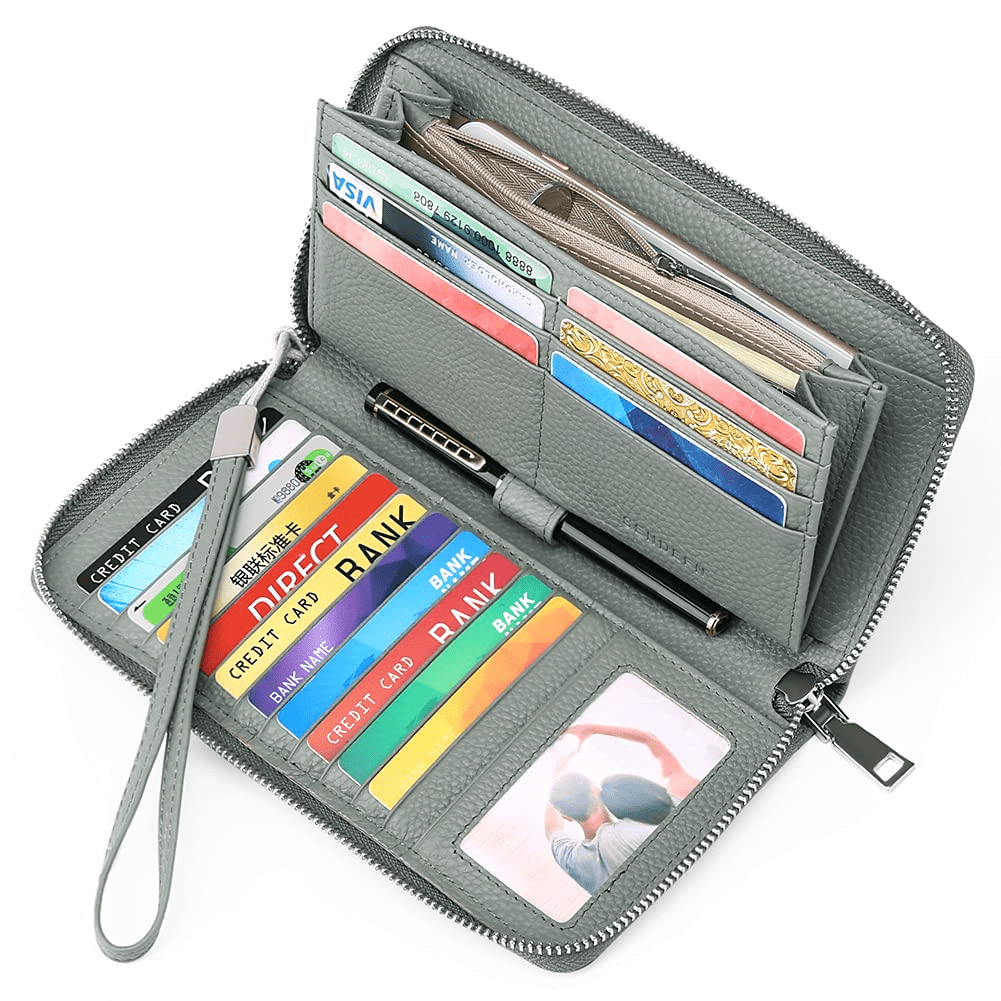 SENDEFN Wristlet RFID Blocking Women's Card Wallet, Gray Green ...
