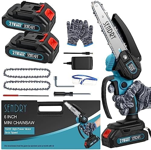 SENDRY Mini Chainsaw 6-Inch, Powerful Cordless Rechargeable Handheld ...