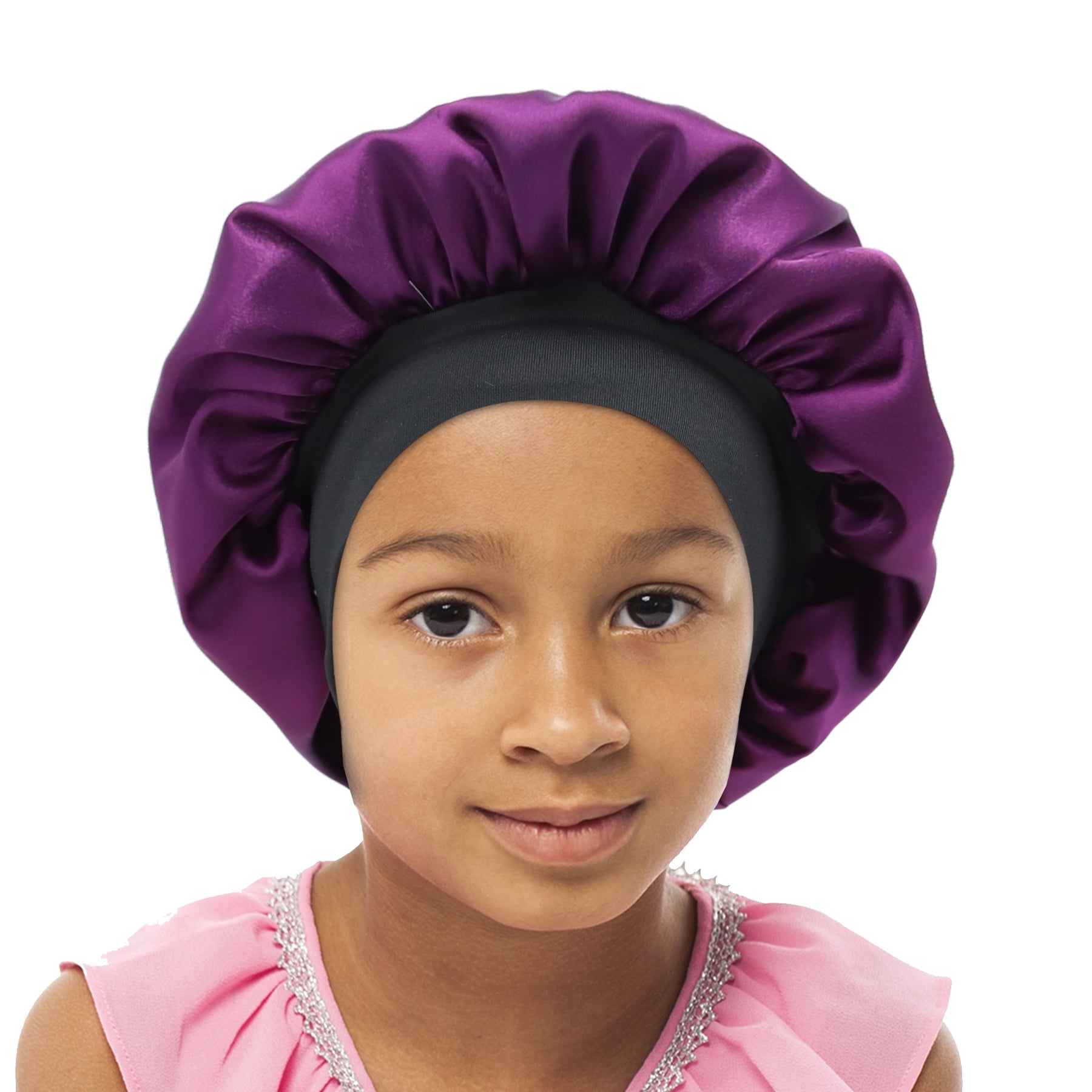 SENGTERM Kids Satin Bonnet Double Layer Wide Elastic Band Sleep Cap ...