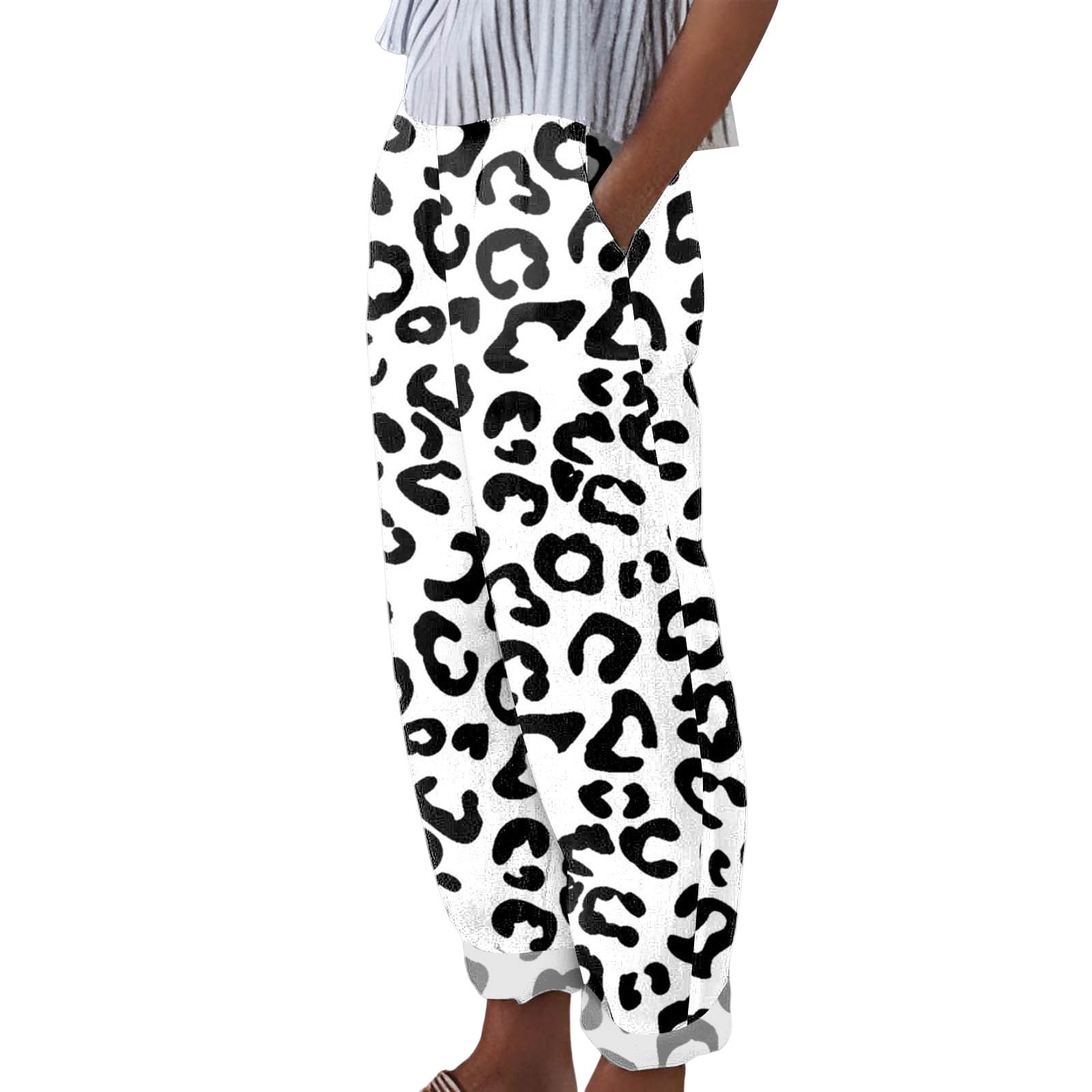 Sengtong Womens Casual Print Pants Baggy Elastic Waist Trouser Wide