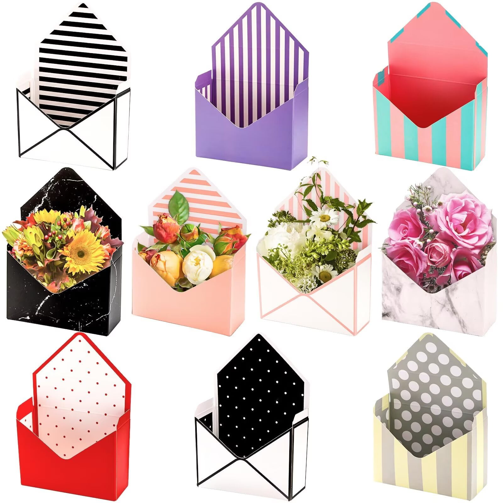 SENIURIS 10 Sets Envelope Gift Boxes, Florist Bouquet Packaging Gift ...