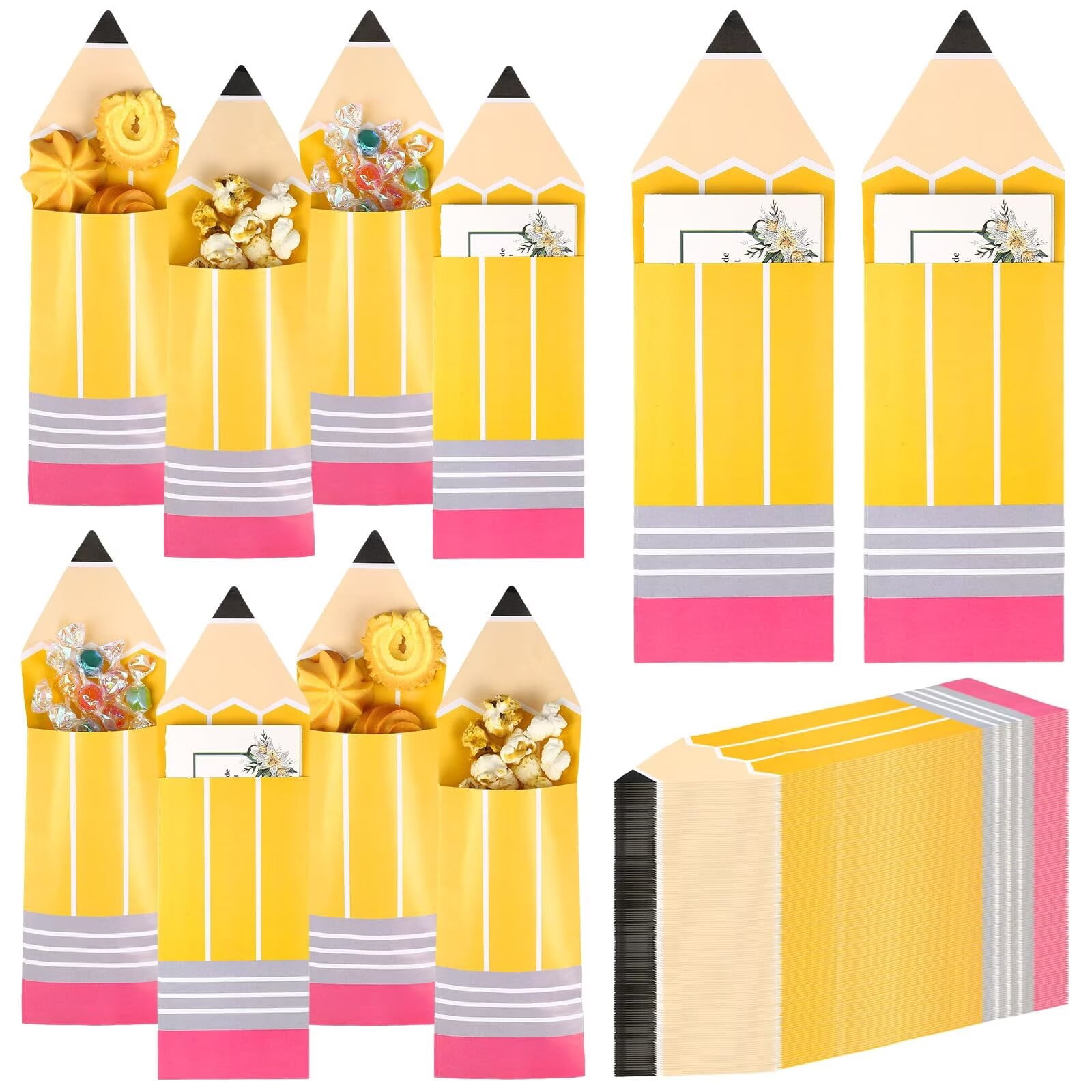 SENIURIS 50 Pcs Pencil Candy Bags, Teacher Gift Bags Bulk Pencil Shaped ...