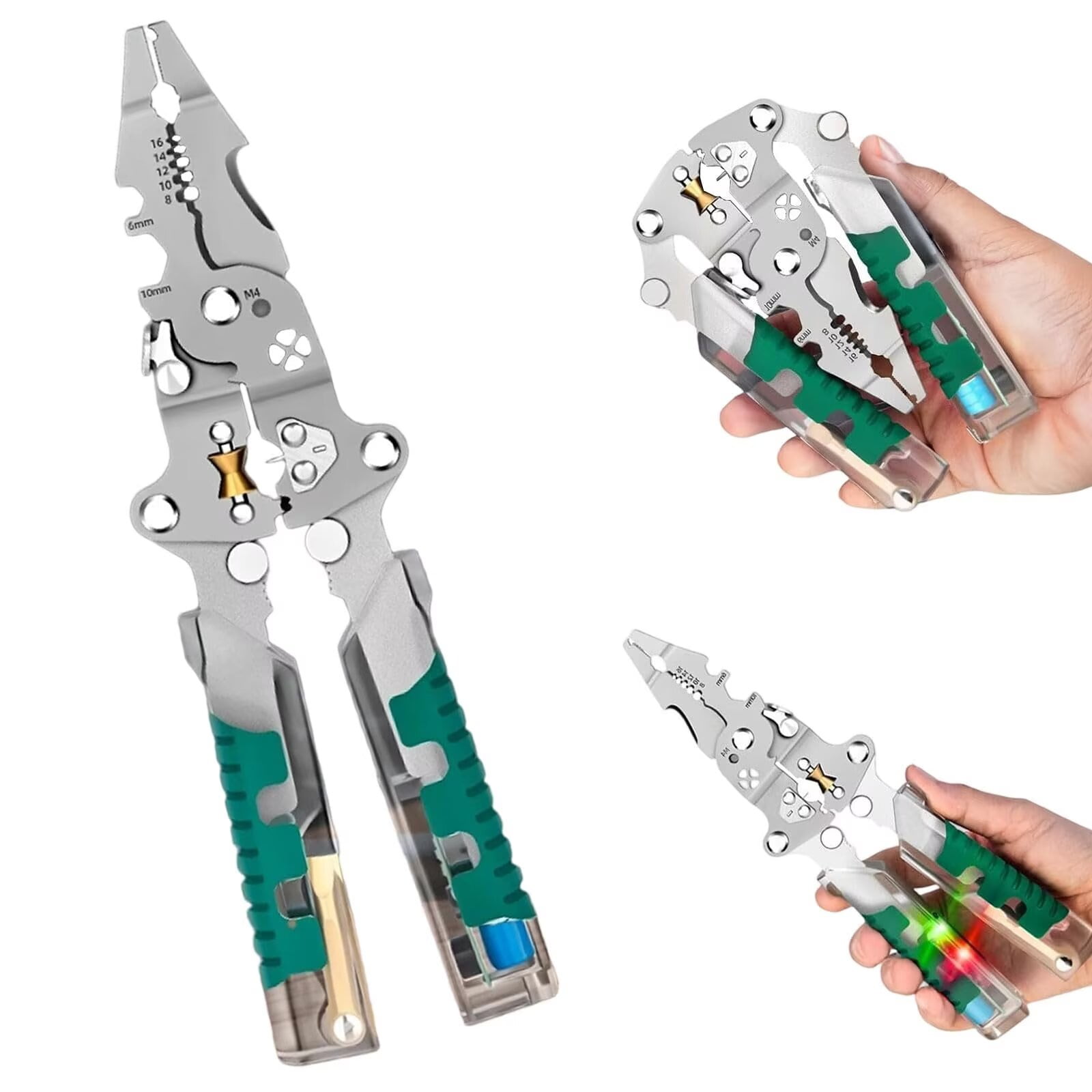 SENIURIS 8 in 1 Foldable Wire Stripper, Multifunctional Electrical ...