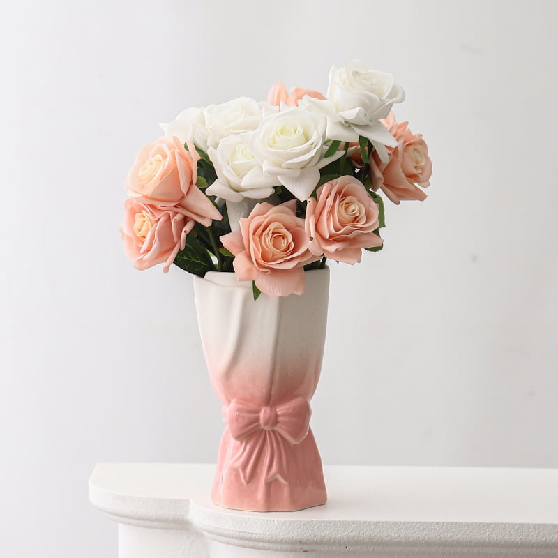 SENIURIS Beauty Bow Flower Vase for Home Decor, Boho Style Ceramic Vase ...