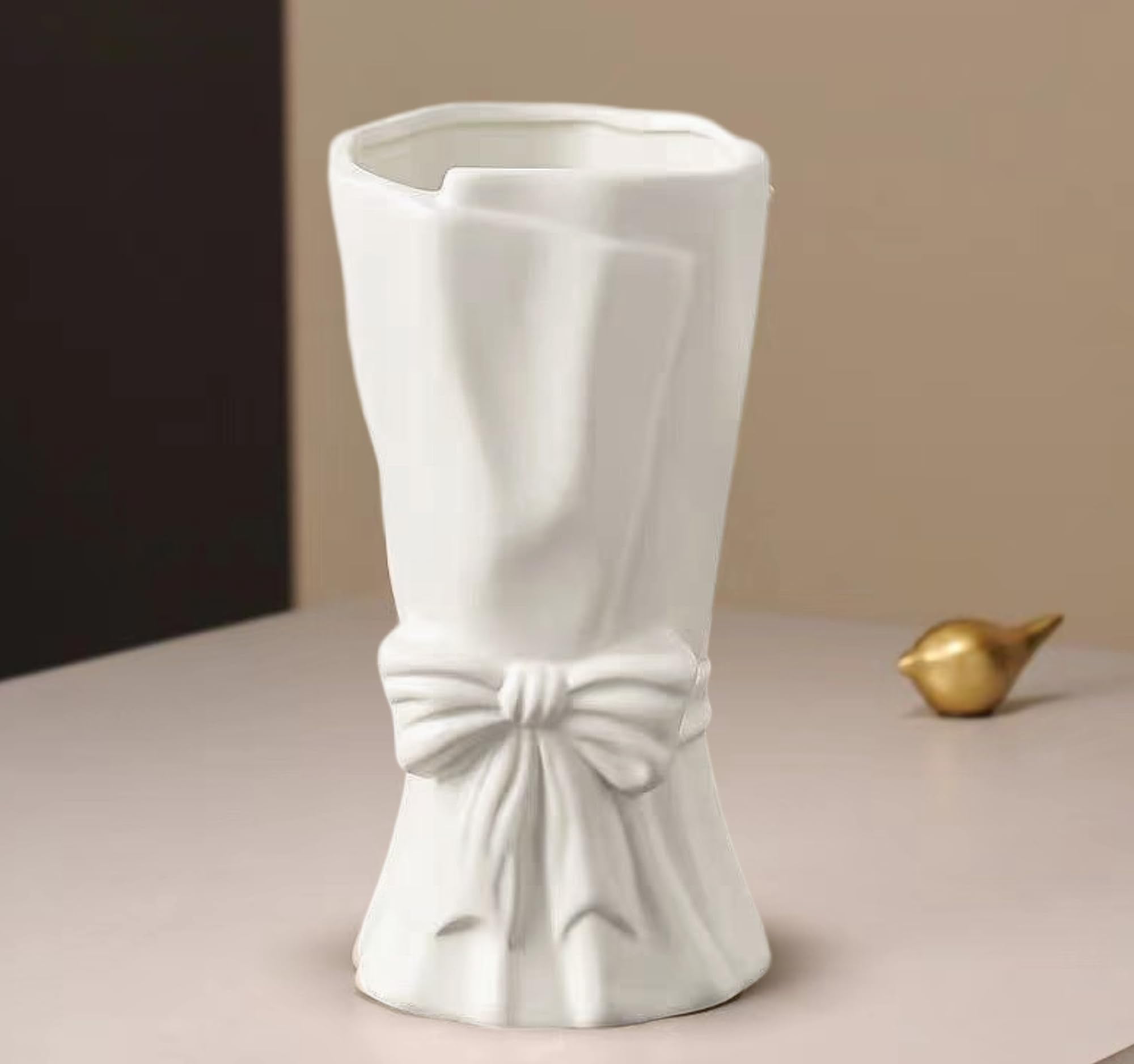 SENIURIS Beauty Bow Flower Vase for Home Decor, Boho Style Ceramic Vase ...