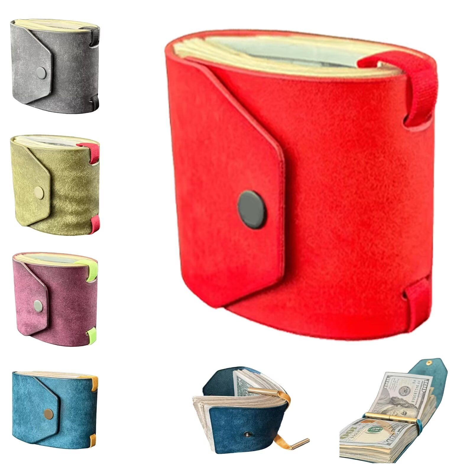 SENIURIS Genuine Leather Cash Wrap Wallet, Handmade Leather Fast Access ...