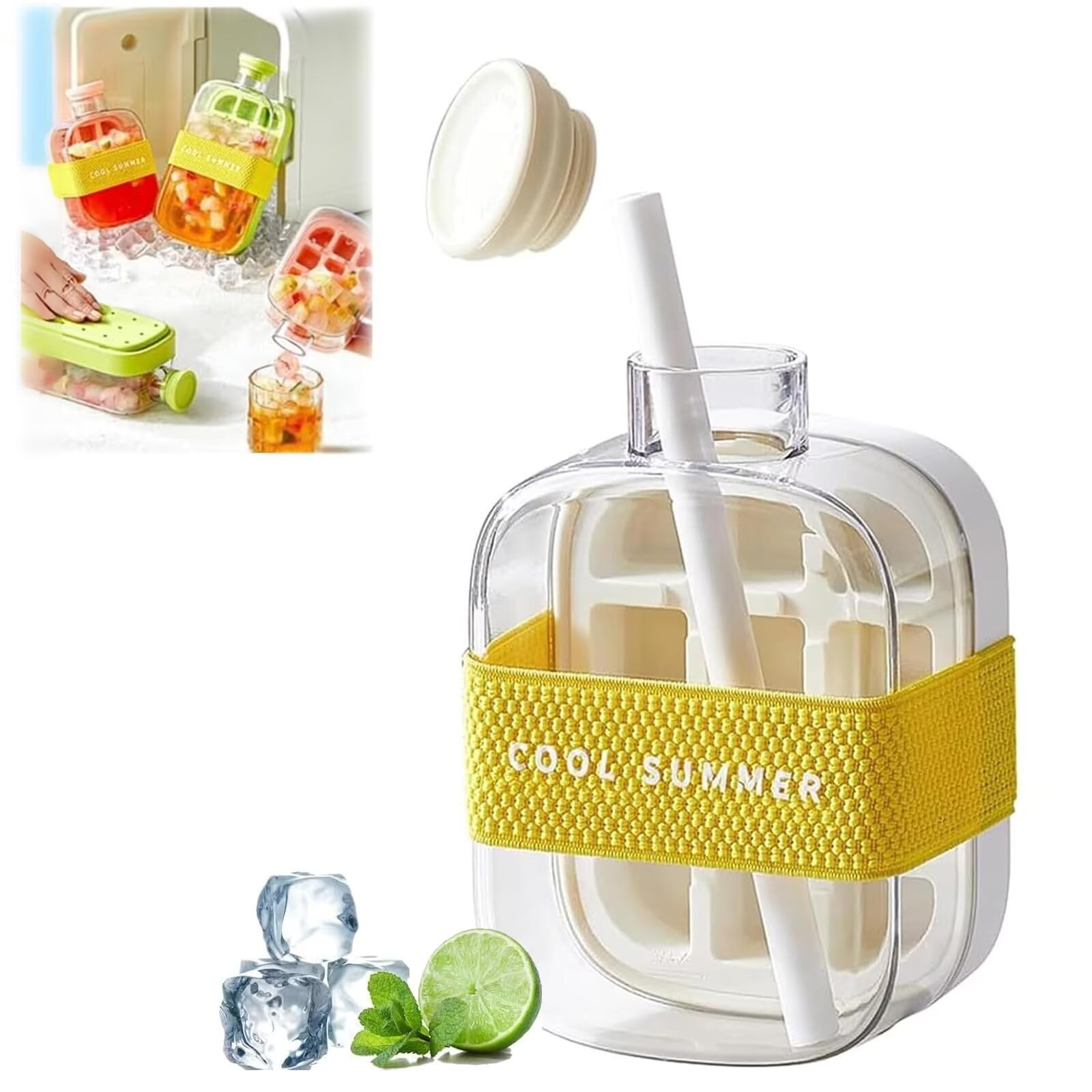 SENIURIS Ice Bottle Cup, 2 in 1 Zero Touch Press Ice Water Bottle, Easy ...