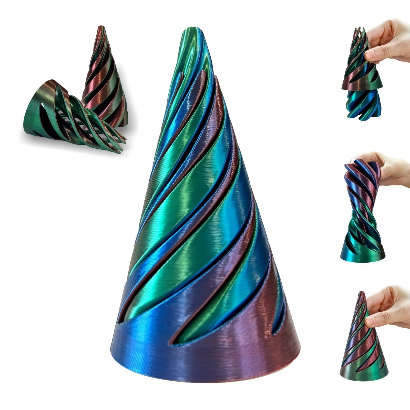 SENIURIS Pass Through Pyramid, Impossible Cone 3D Printed Spiral Fidget ...