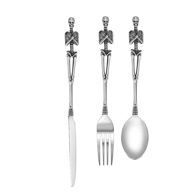 SENIURIS Skeleton Silverware Set, Personality Skull Stainless Steel ...