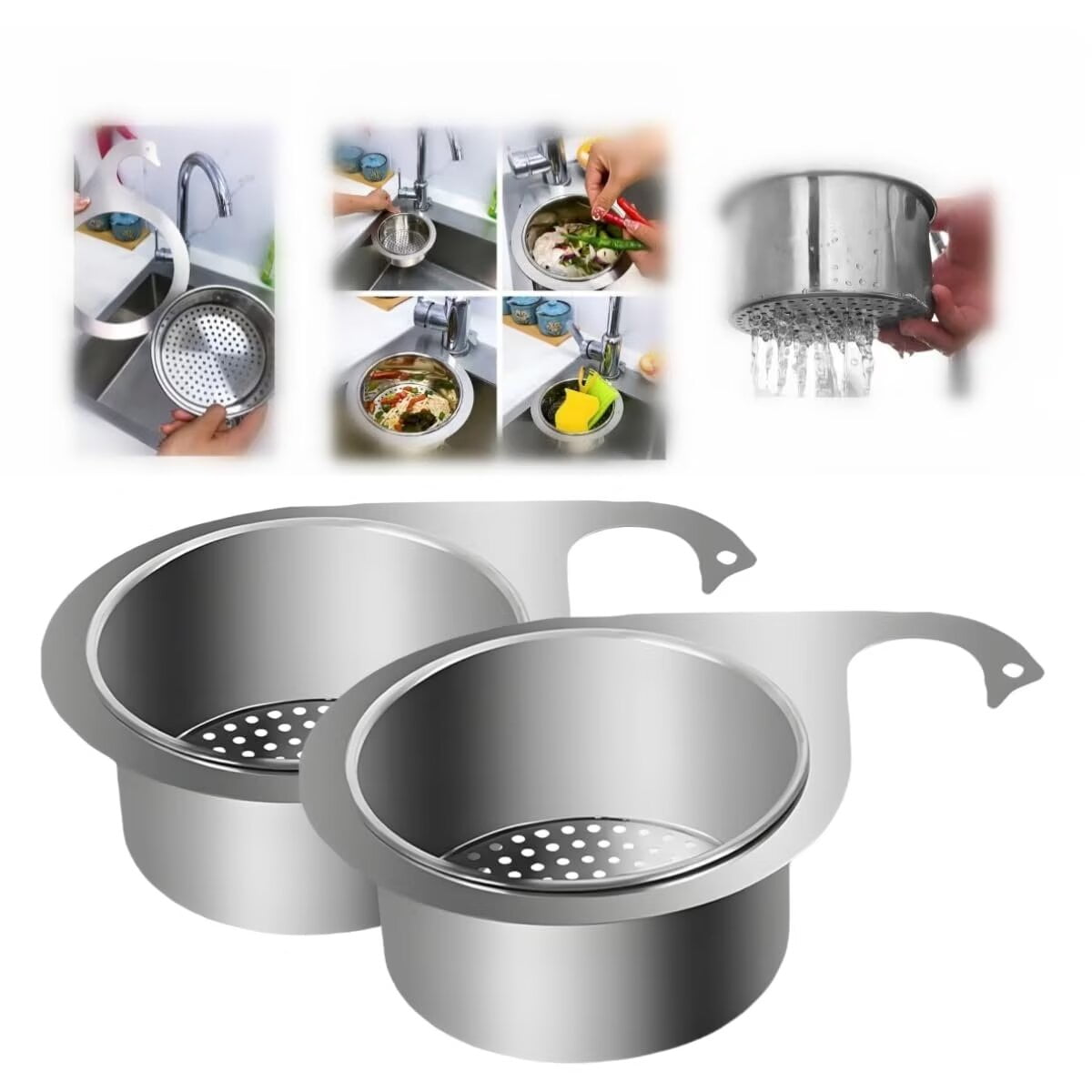 SENIURIS Swan Drain Basket for Kitchen Sink, Corner Sink Stainless ...