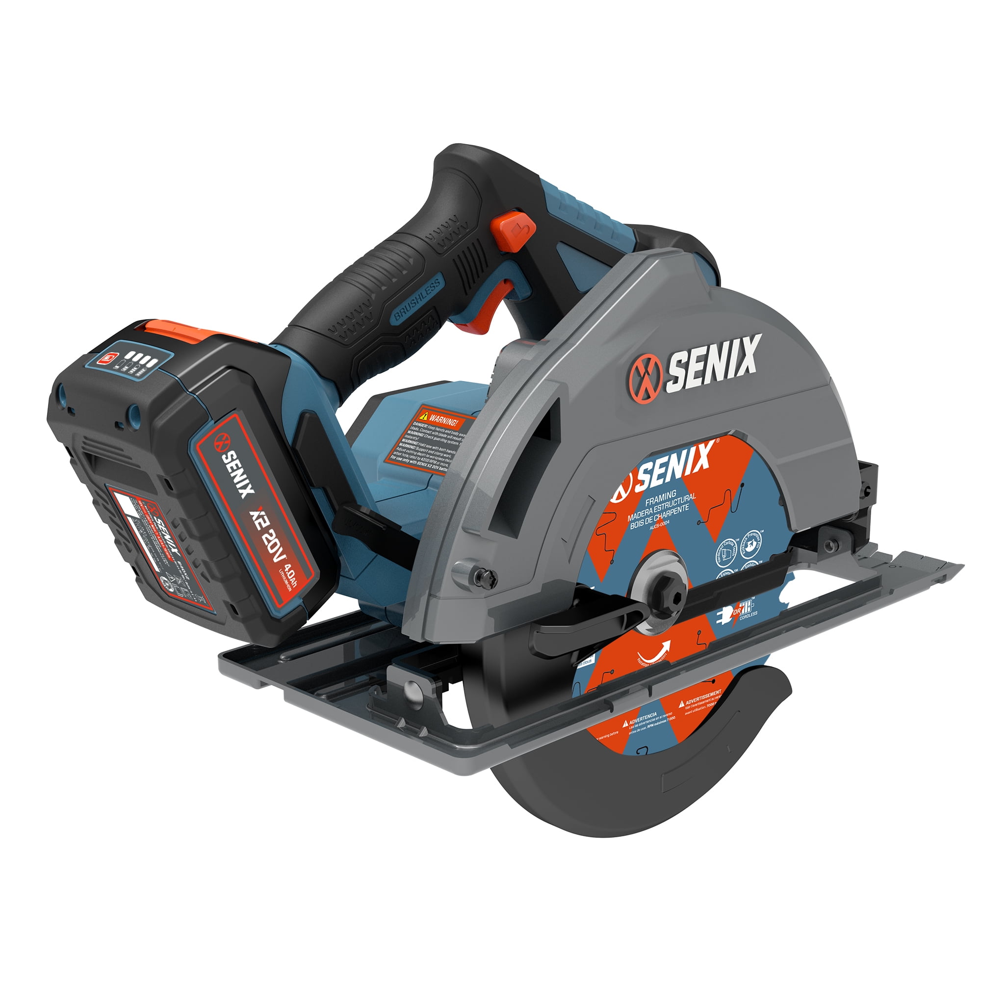 SENIX 20 Volt Max* 7-1/4" Cordless Circular Saw, Brushless Motor, Led Work Light, 55 Degree ...