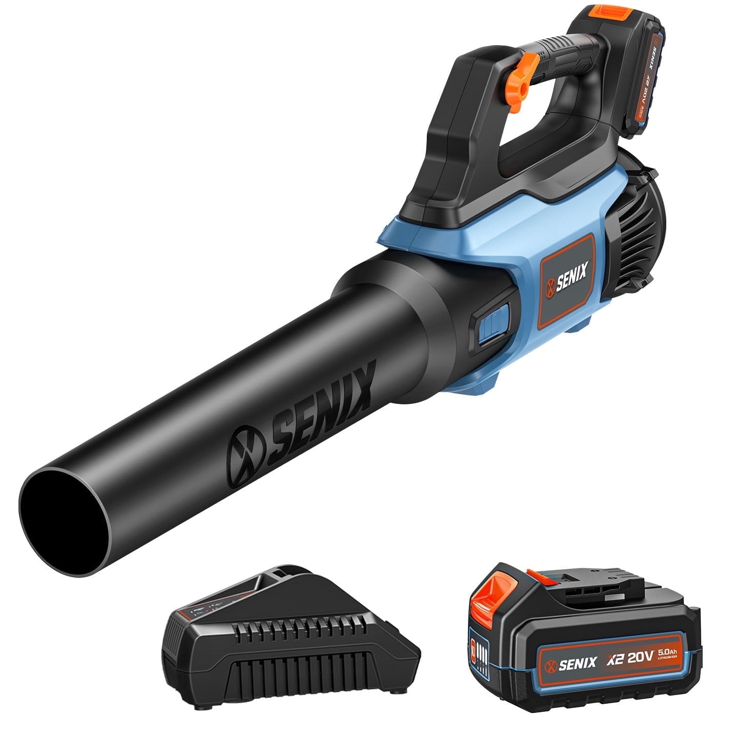 SENIX 20 Volt Max* Cordless Brushless Leaf Blower with 5.0Ah Battery ...