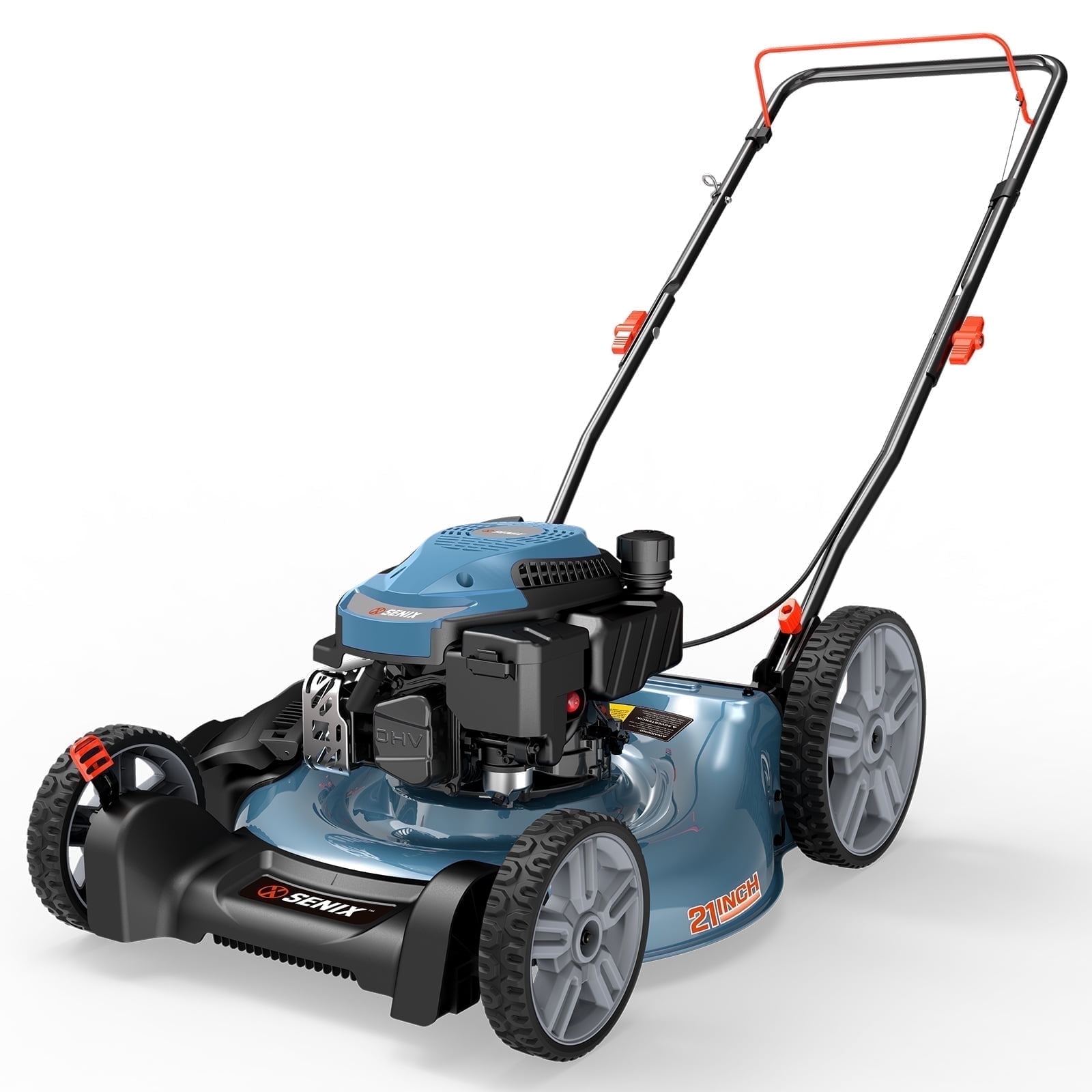 SENIX Gas Lawn Mower, 21in Cuttting Blade / 22in Cutting Deck, 144cc 4-Cycle, 2-In-1 Mulch ...