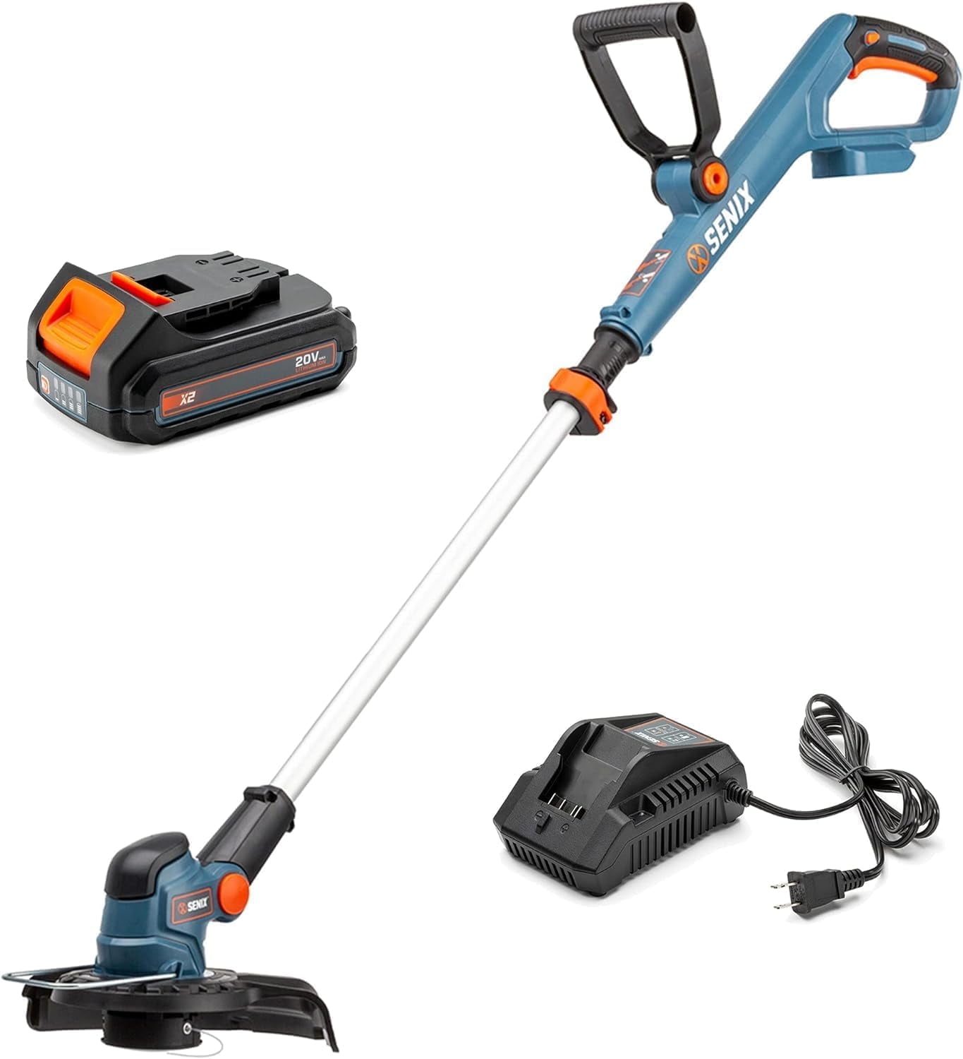 SENIX X2 20 Volt Max* Cordless Grass String Trimmer and Edger Lawn Tool ...