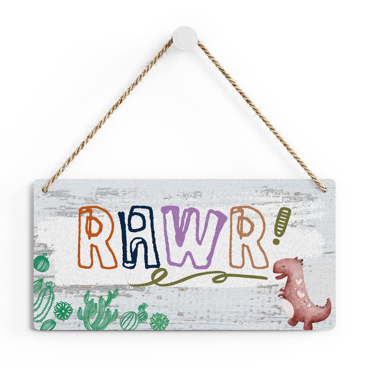 SENJIAN Rustic Rawr Wood EC36 Decor Sign, Dinosaur Printed Wood Sign ...