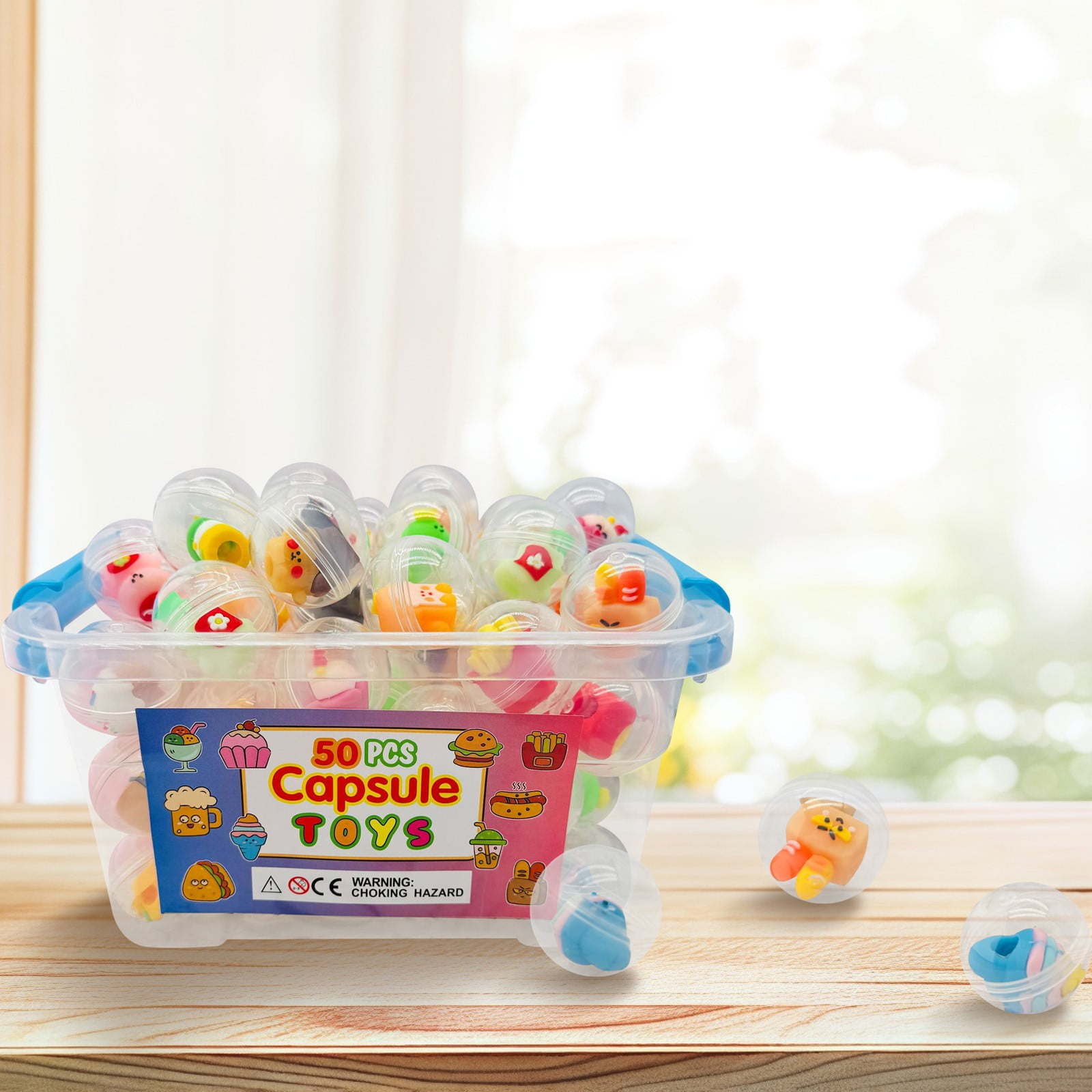 SENJIAQ 50 Pcs Gumball Capsules with Storage Box, Clear-Colored Mini ...