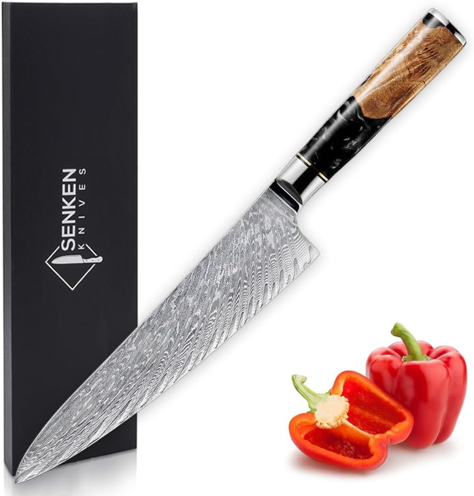 SENKEN Damascus Steel Chef's Knife - Tsunami Collection - 67-Layer Japanese VG10 Steel Core ...