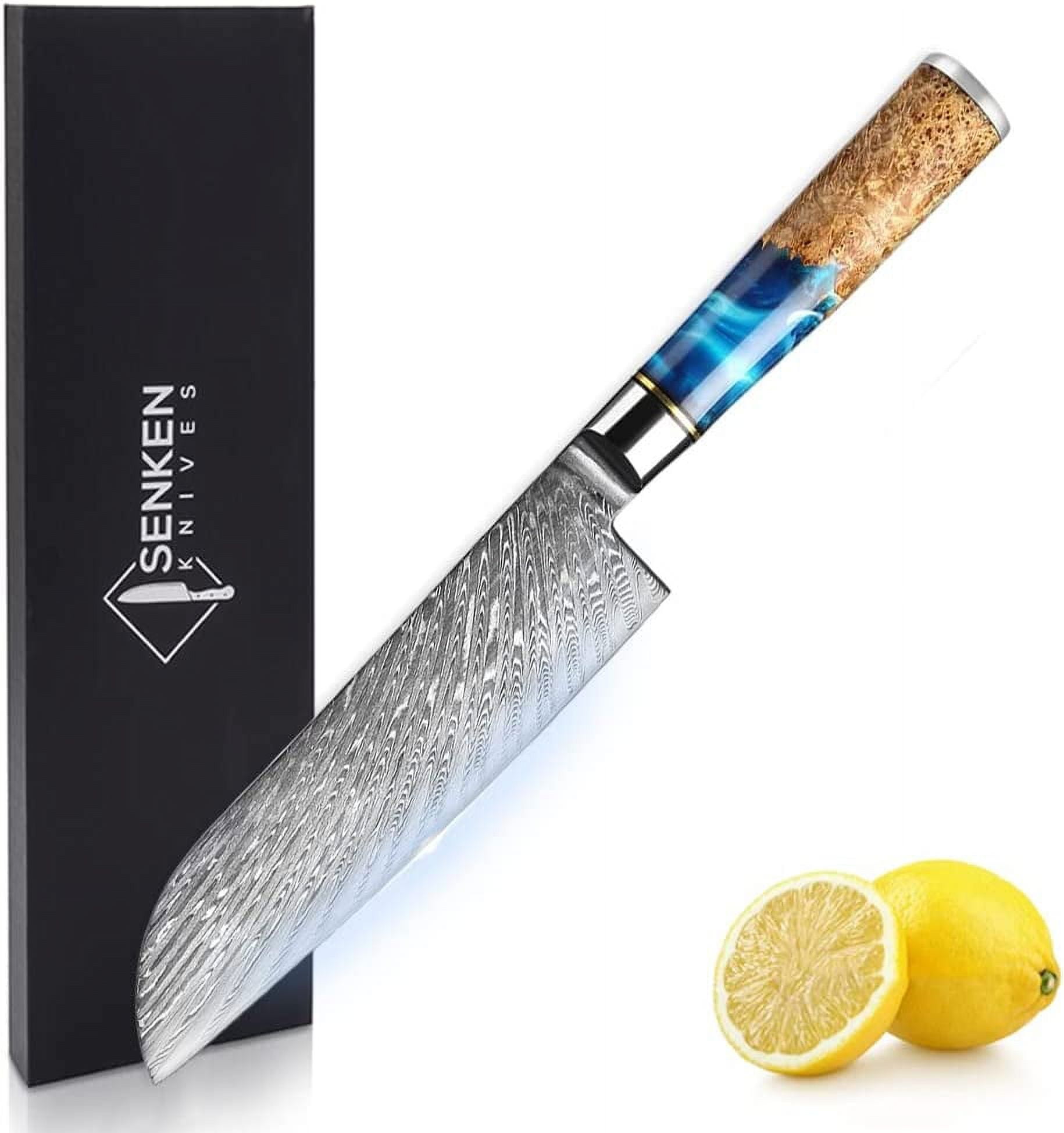 SENKEN Damascus Steel Santoku Knife - Tsunami Collection - 67-Layer ...