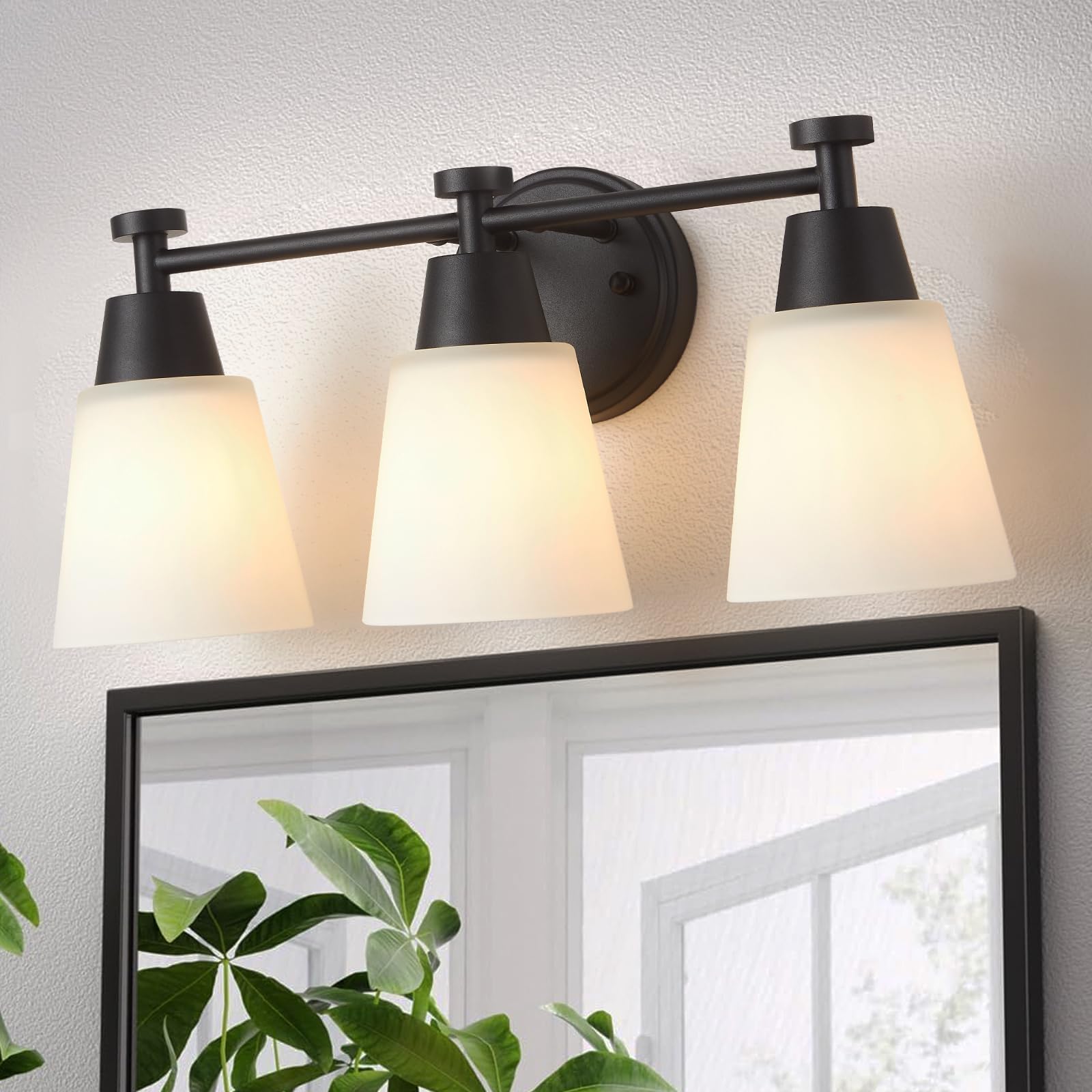 SENKERFAN 3 Light Bathroom Vanity Light, Modern Matte Black Stainless ...