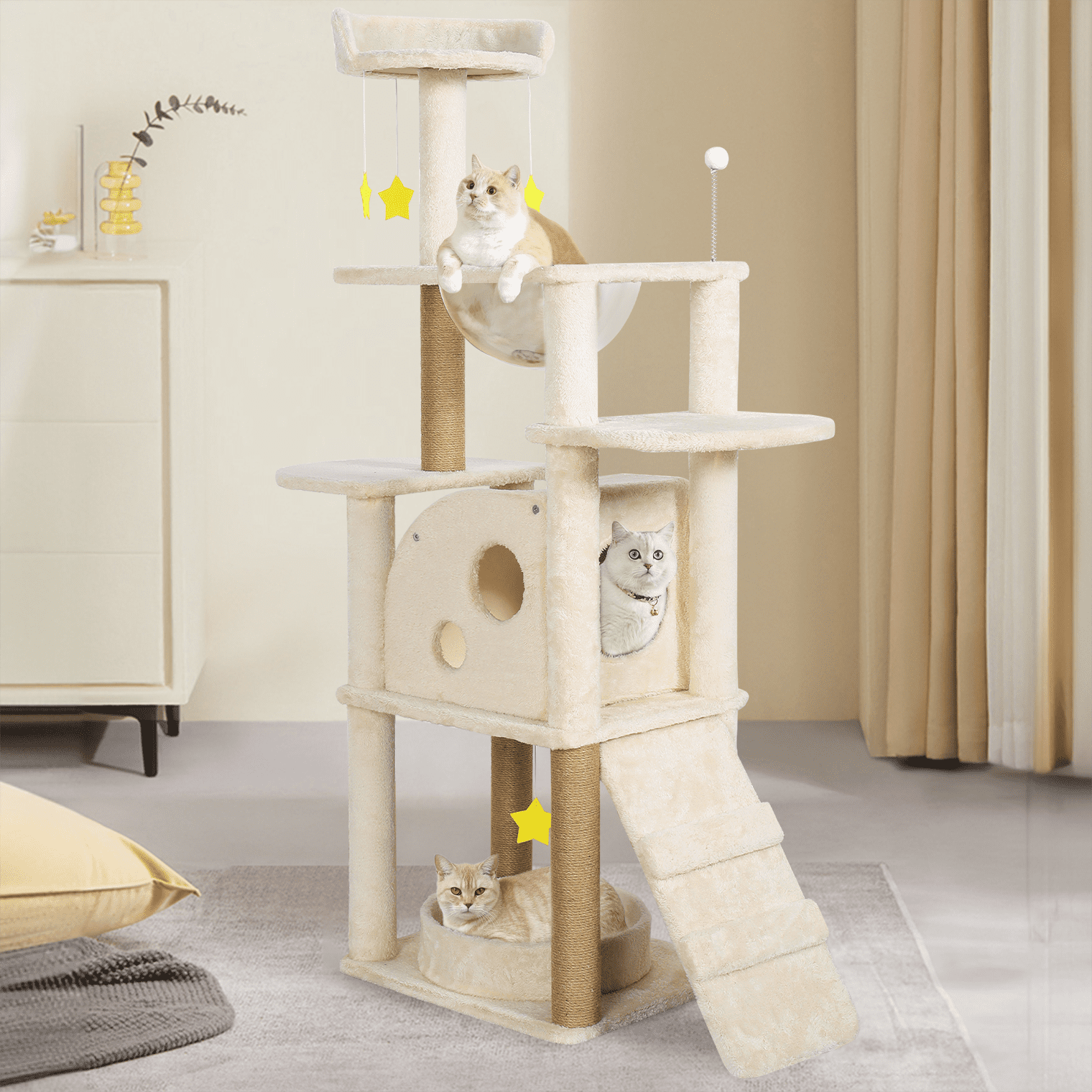 SENNAUX 57in Cat Tree Large Cat Tower Condo Multi-Level Cat Scratching ...