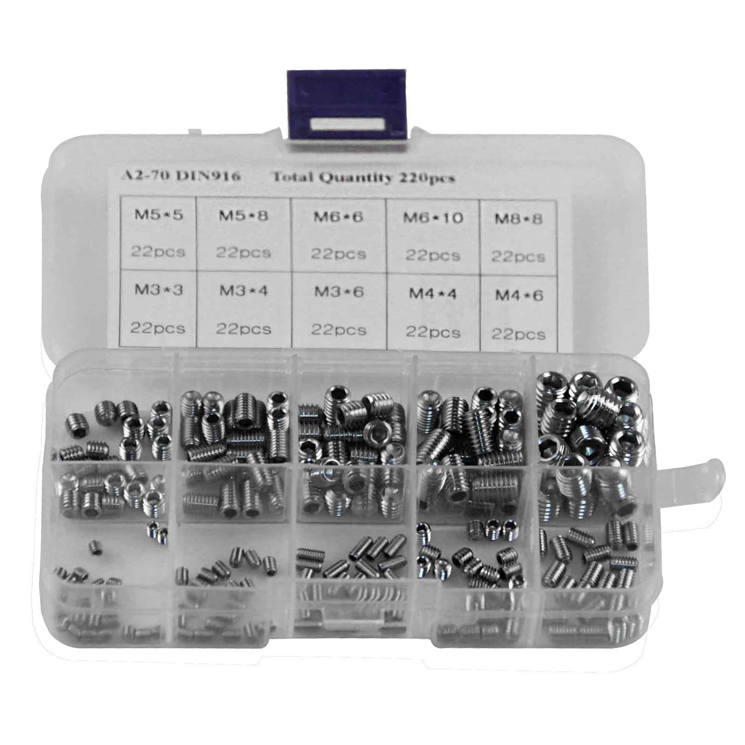 SENRISE 220Pcs Hex Set Screw Assortment Kit Stainless Steel Hardware ...