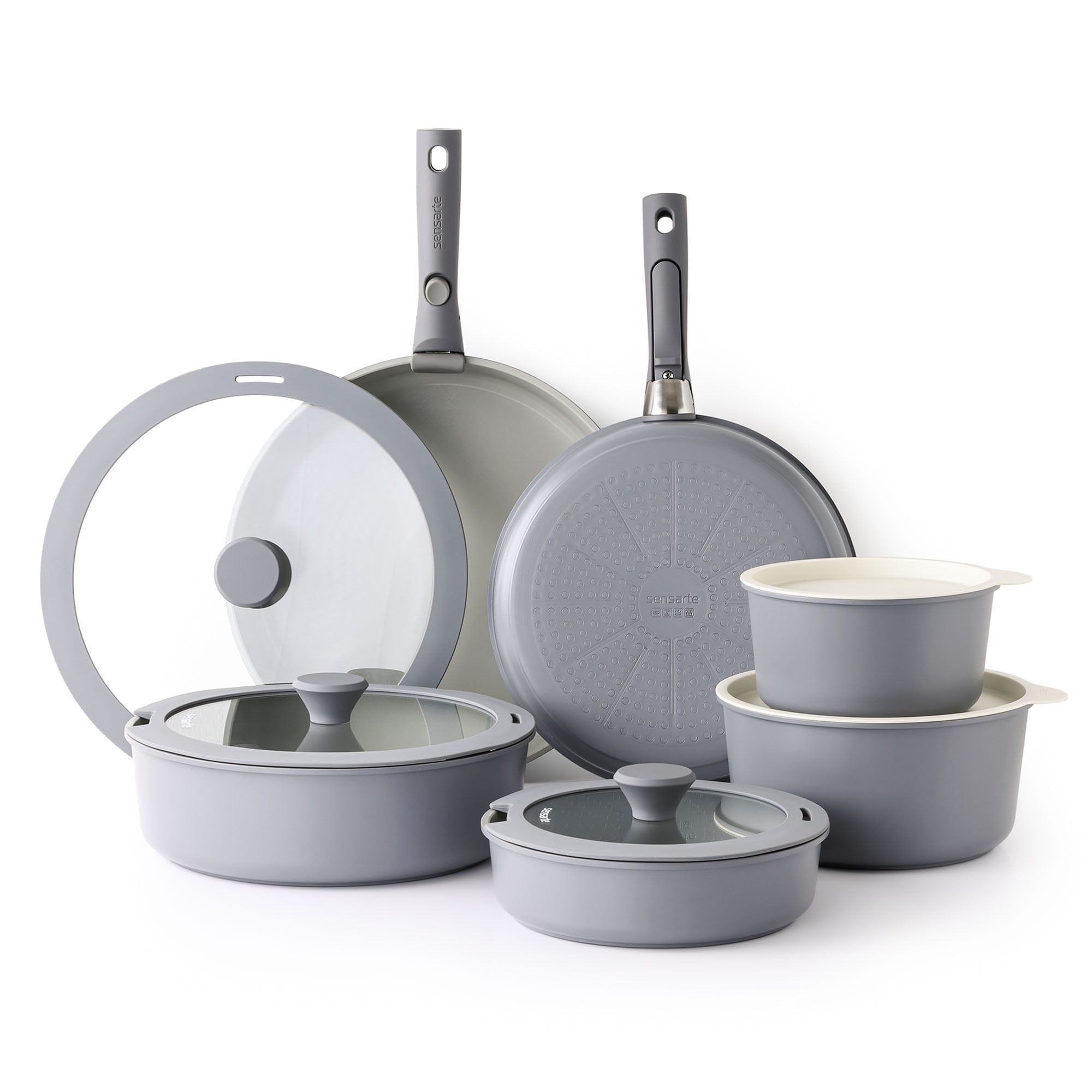 Sensarte Ceramic Nonstick Pots and Pans Set, 18Pcs Stackable Cookware ...