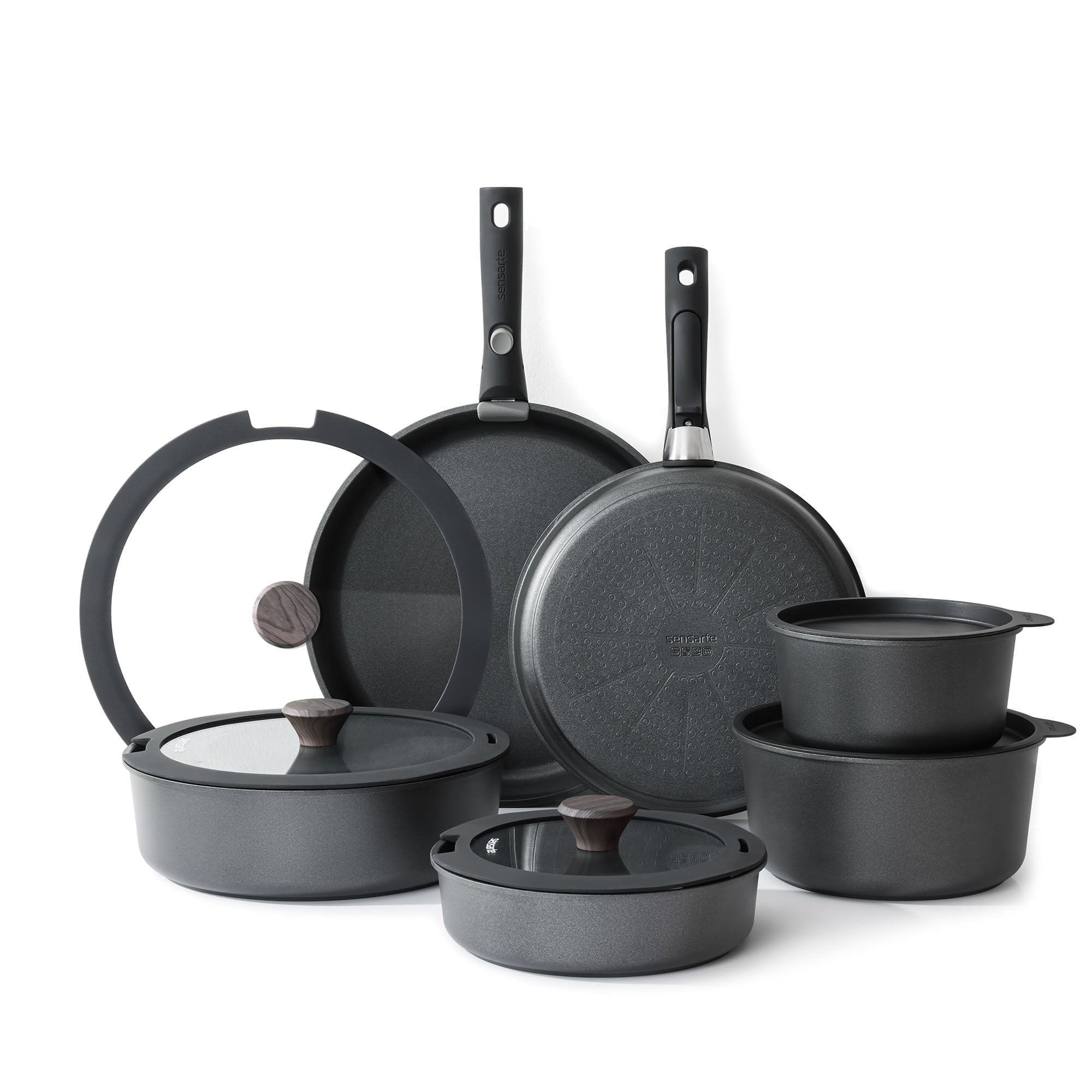 SENSARTE Nonstick Pots and Pans Set with Detachable Handle, 18Pcs ...