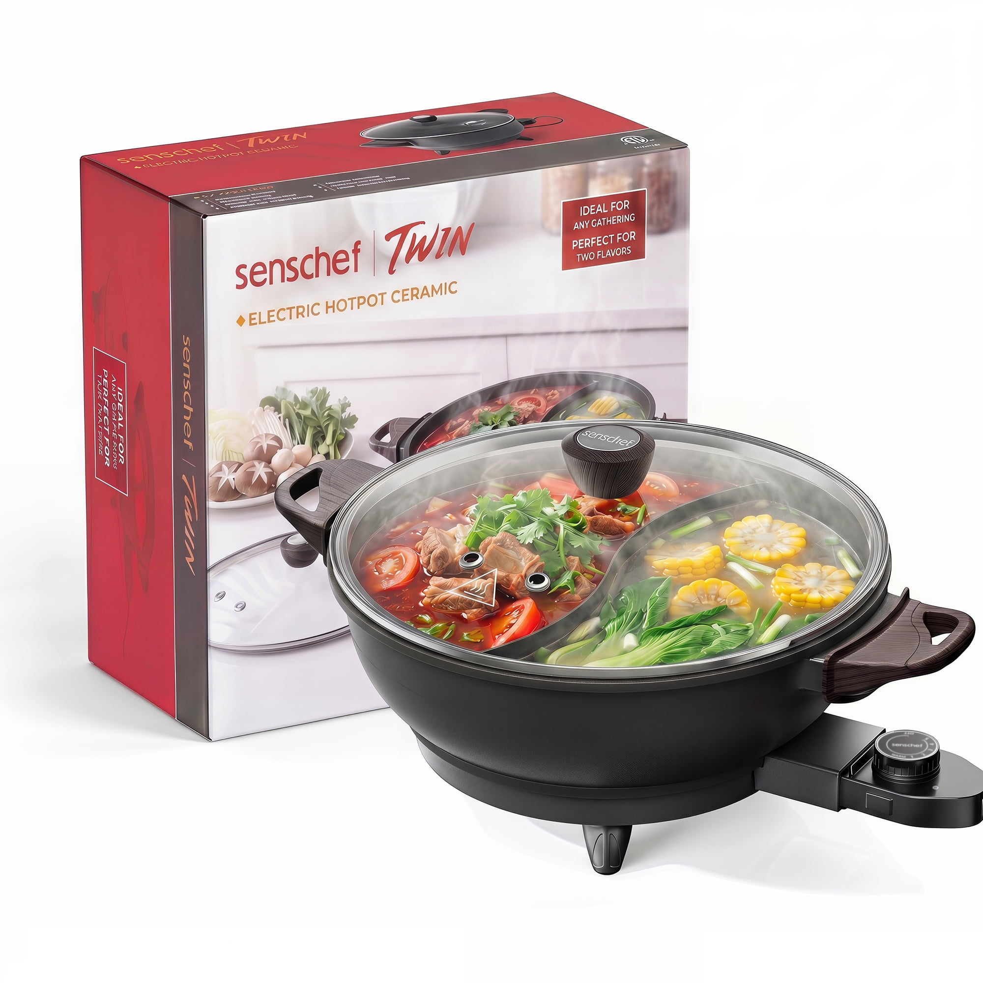 SENSCHEF TWIN™ Electric Hot Pot with Divider, Ceramic Nonstick ...