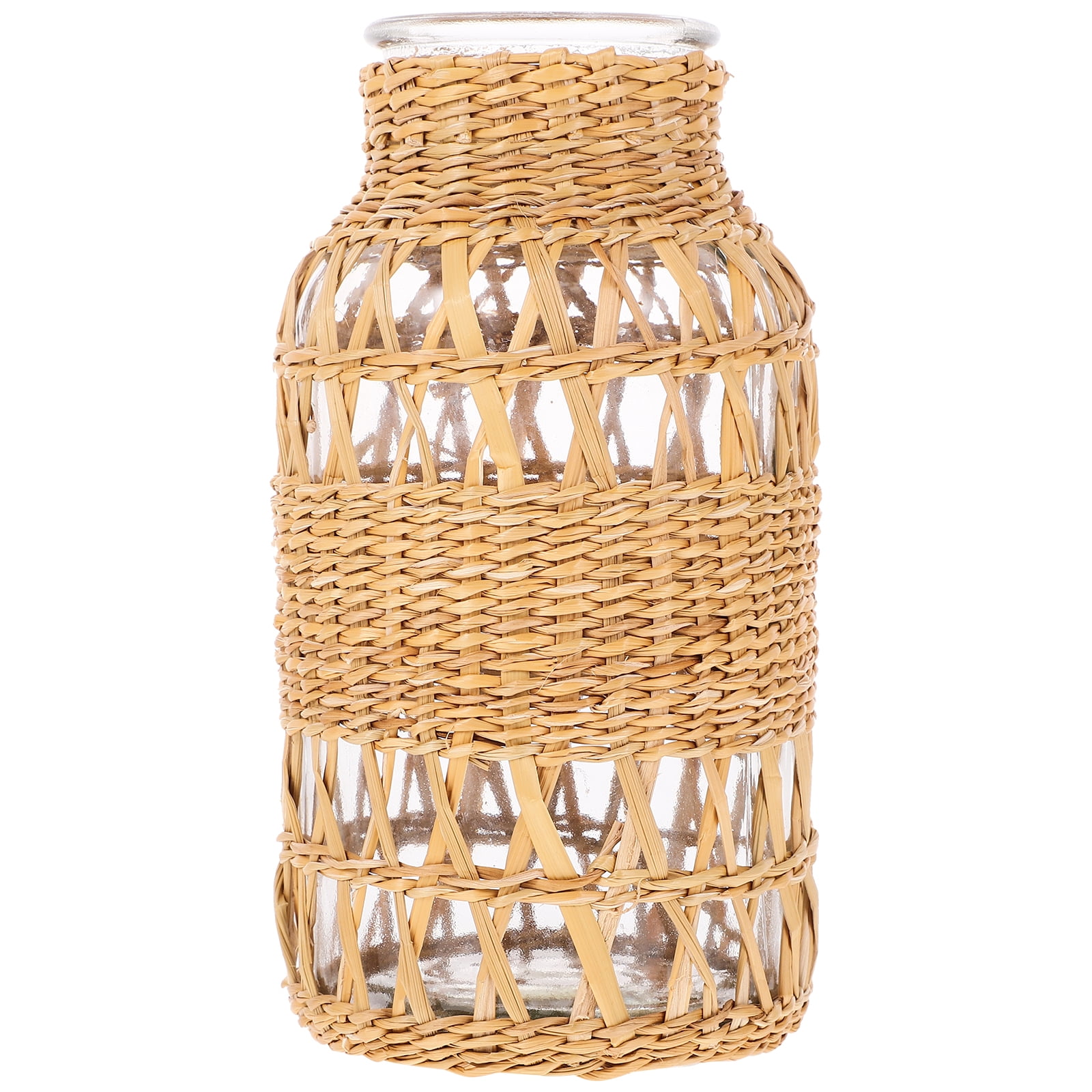 SENSETH Woven Rattan Vase Decorative Flower Vase Glass Vase Bottle ...