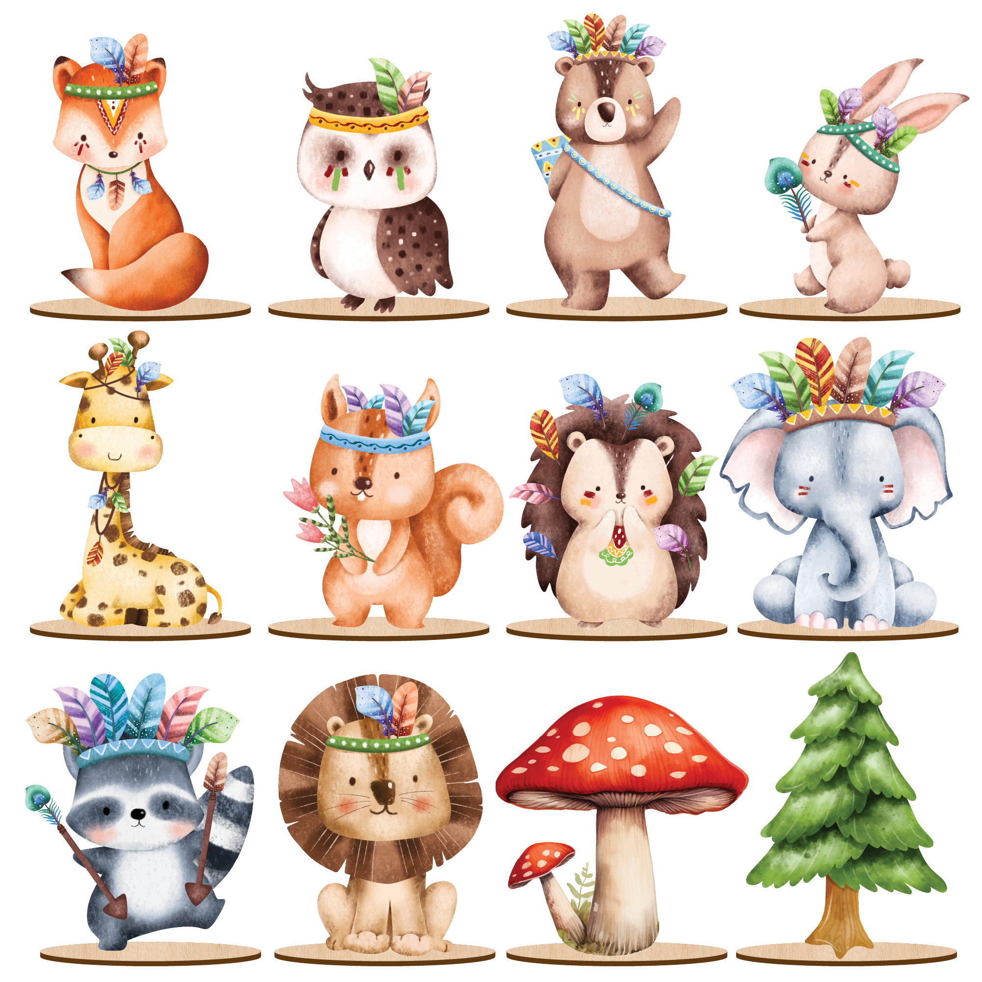SENSUNIQ 12 Pcs Woodland Animals Creatures Baby Shower Wooden Animal ...