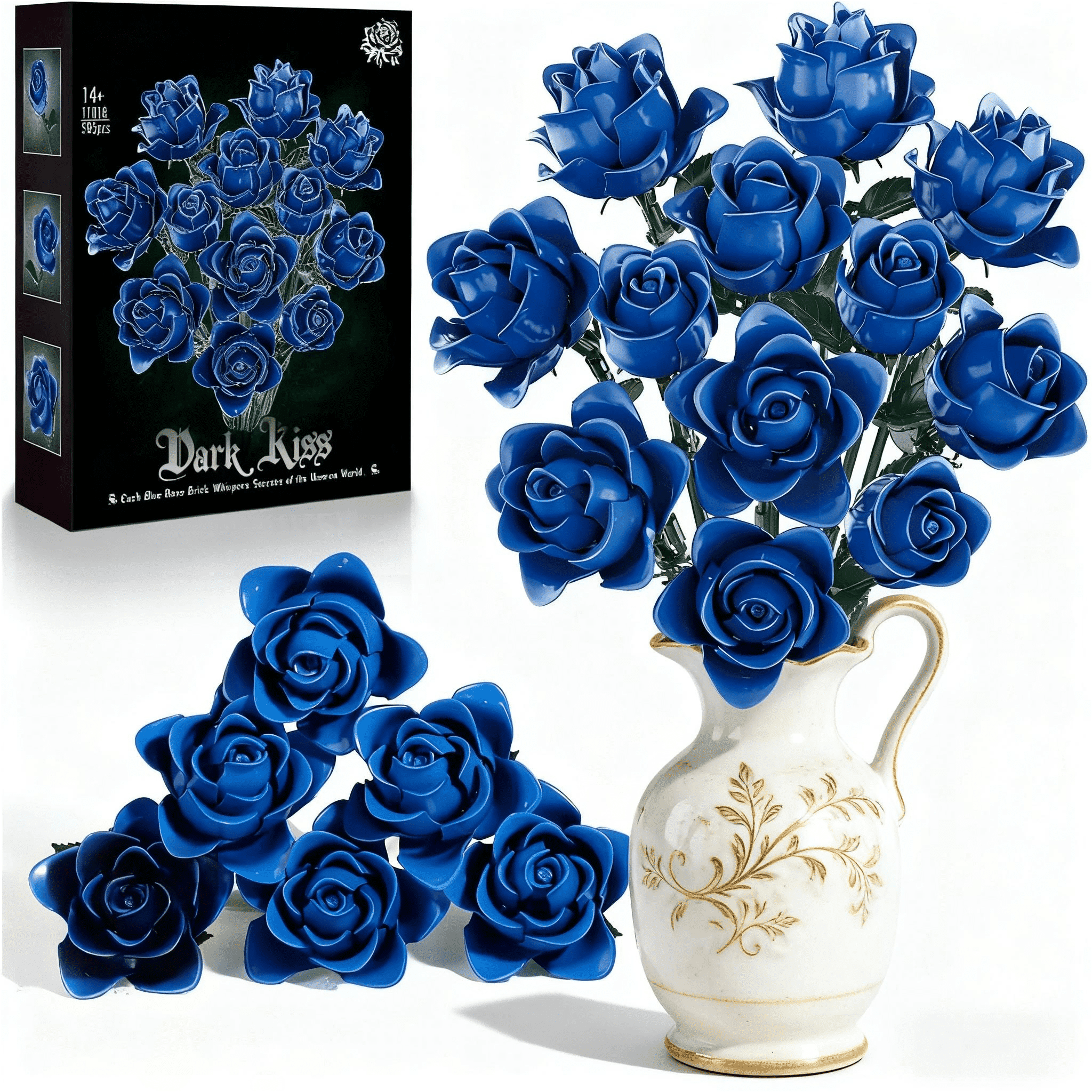 SENVOBK Blue Roses Bouquet Building Block Set Preserved Roses ...