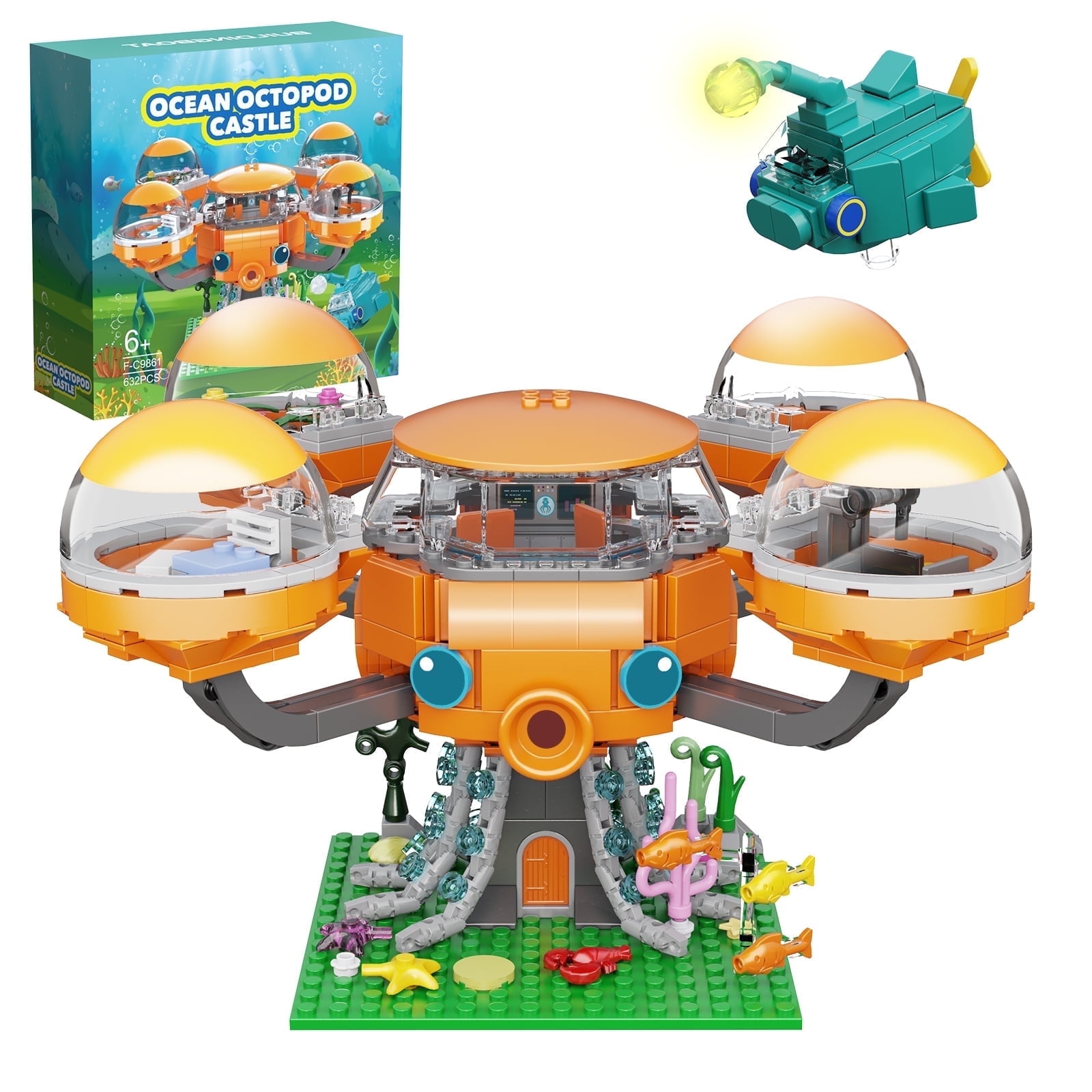SENVOBK Oceans Octopod Castle Building Blocks Set 632 PCS Underwater ...