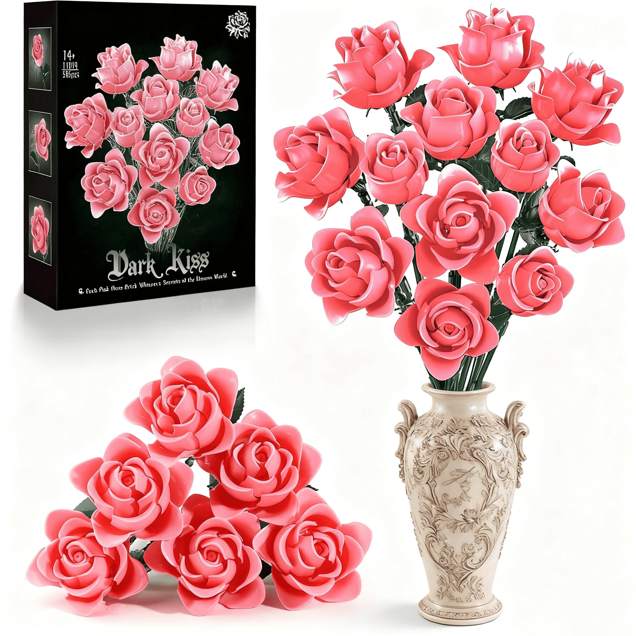 SENVOBK Pink Roses Bouquet Building Block Set Preserved Roses ...