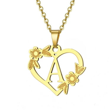 14k Yellow Gold L Pendant with Round White Stones, Dainty Initial Charm ...