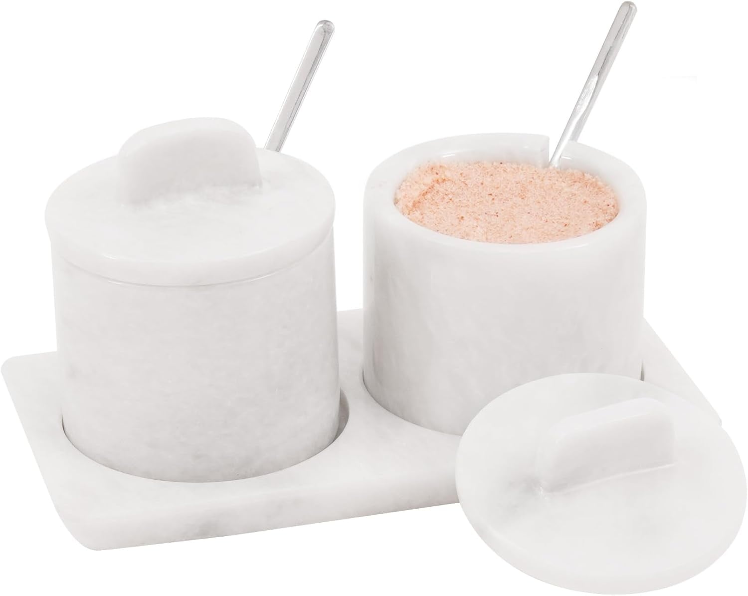 SEPESHSTONES Marble Salt Cellar With Lid and tray 3'' Inches White ...