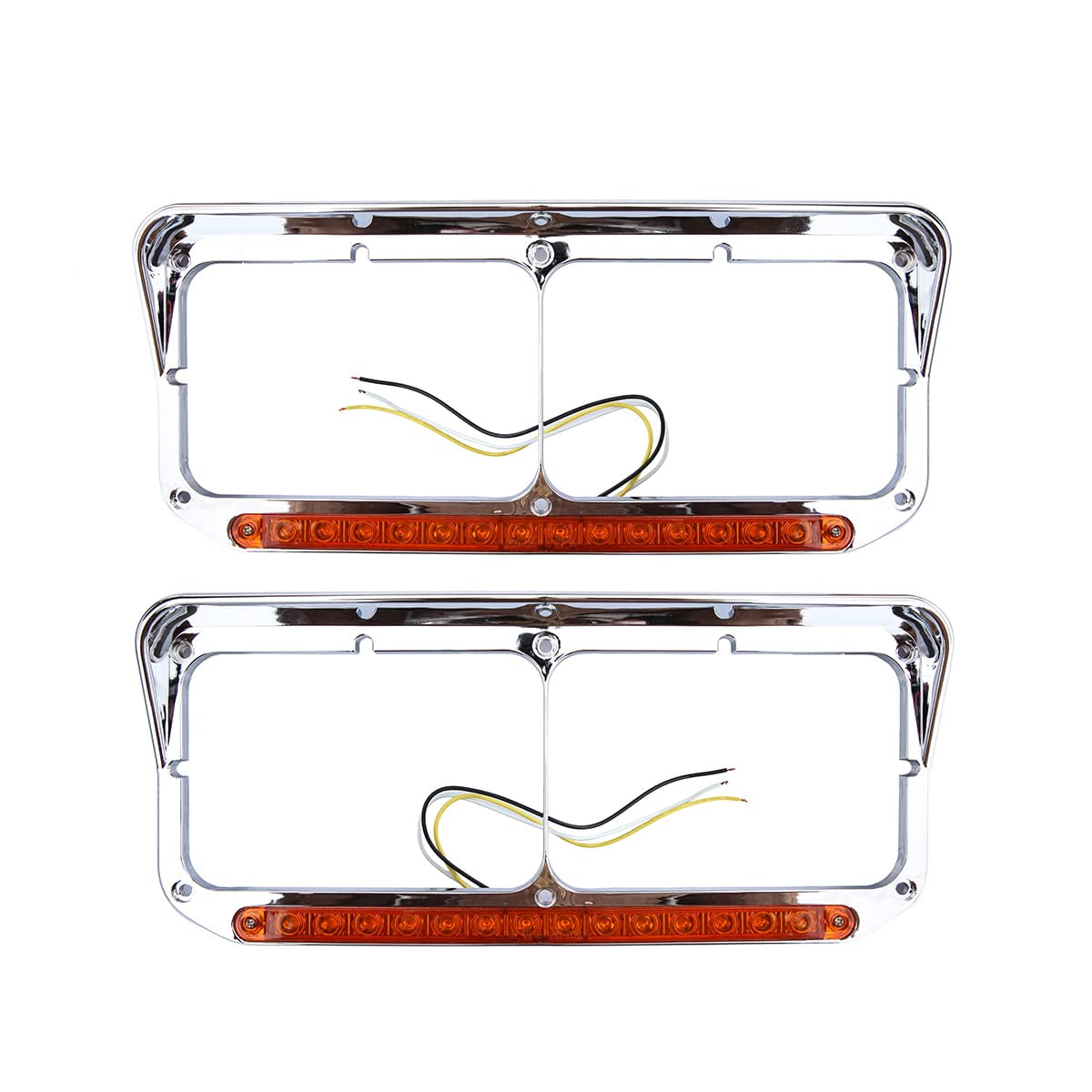 SEPEY Chorme Headlight Bezels with 12" Amber/Amber H2FSDLED Light Strip ...