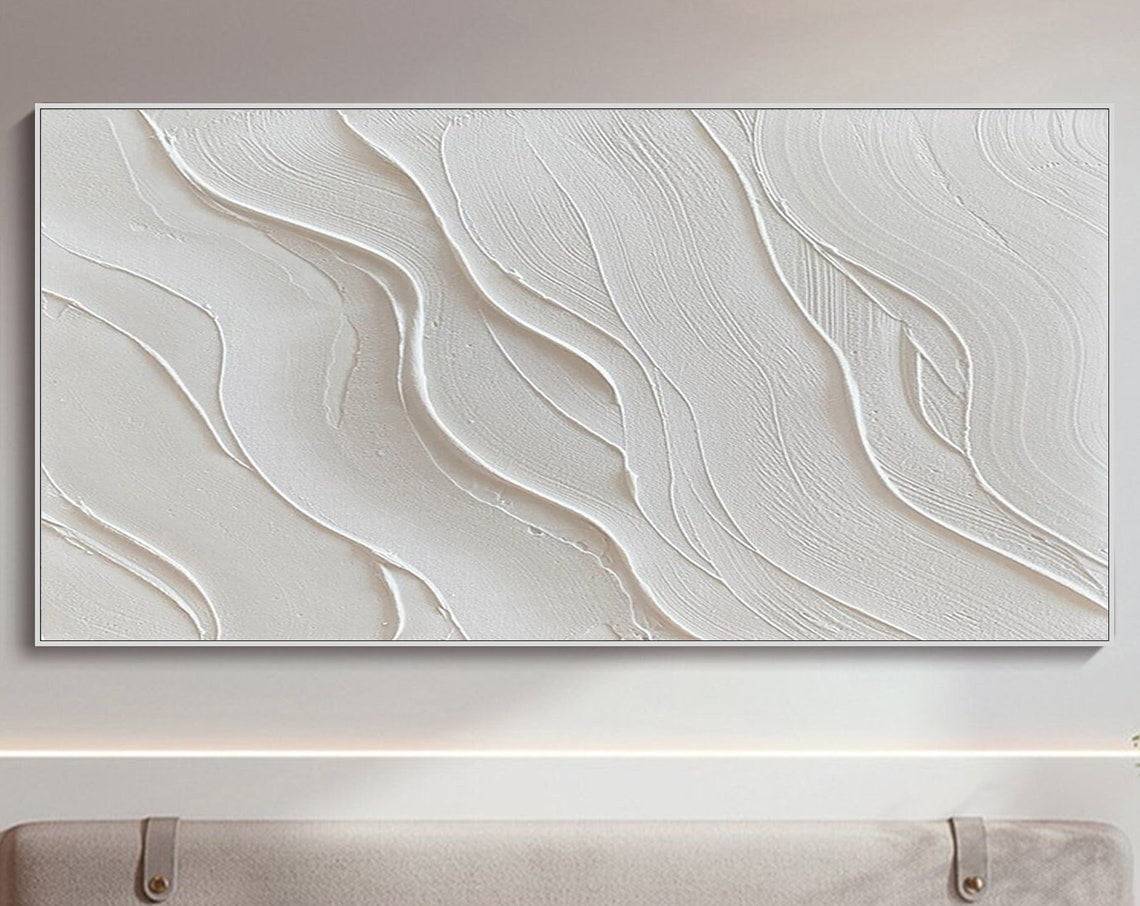 SEPT 3D Textured Wall Art White Minimalist Beach Painting Ocean Wave Painting On Canvas Wabi ...