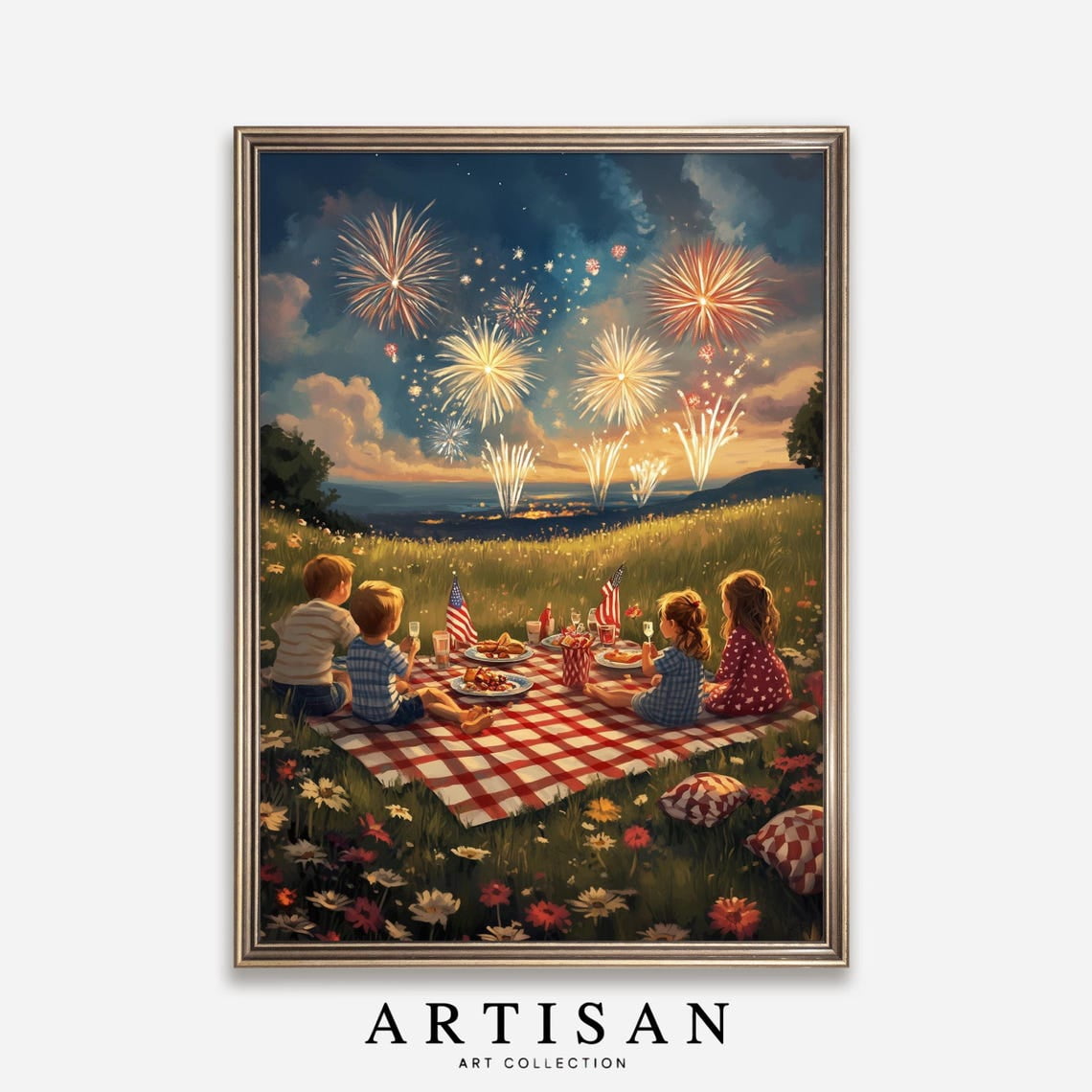 SEPT 4Th Of July Wall Art, Vintage Family Painting, American Flag Print ...