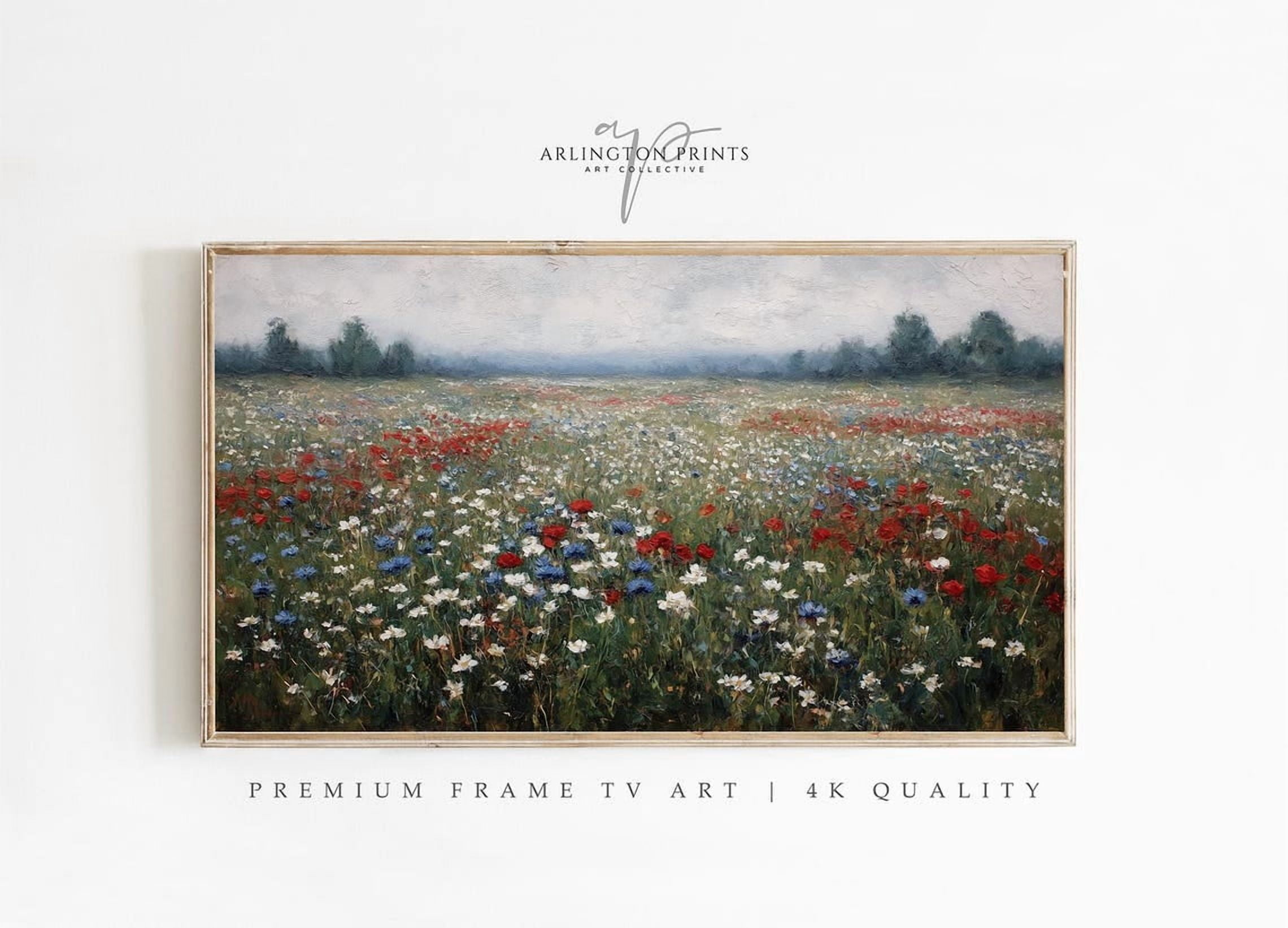 SEPT , 4Th Of July Wildflower Painting, Red White Blue Floral Landscape ...