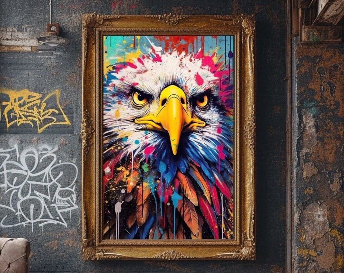 SEPT American Bald Eagle Graffiti Wall Art, Fierce Bald Eagle Graffiti ...