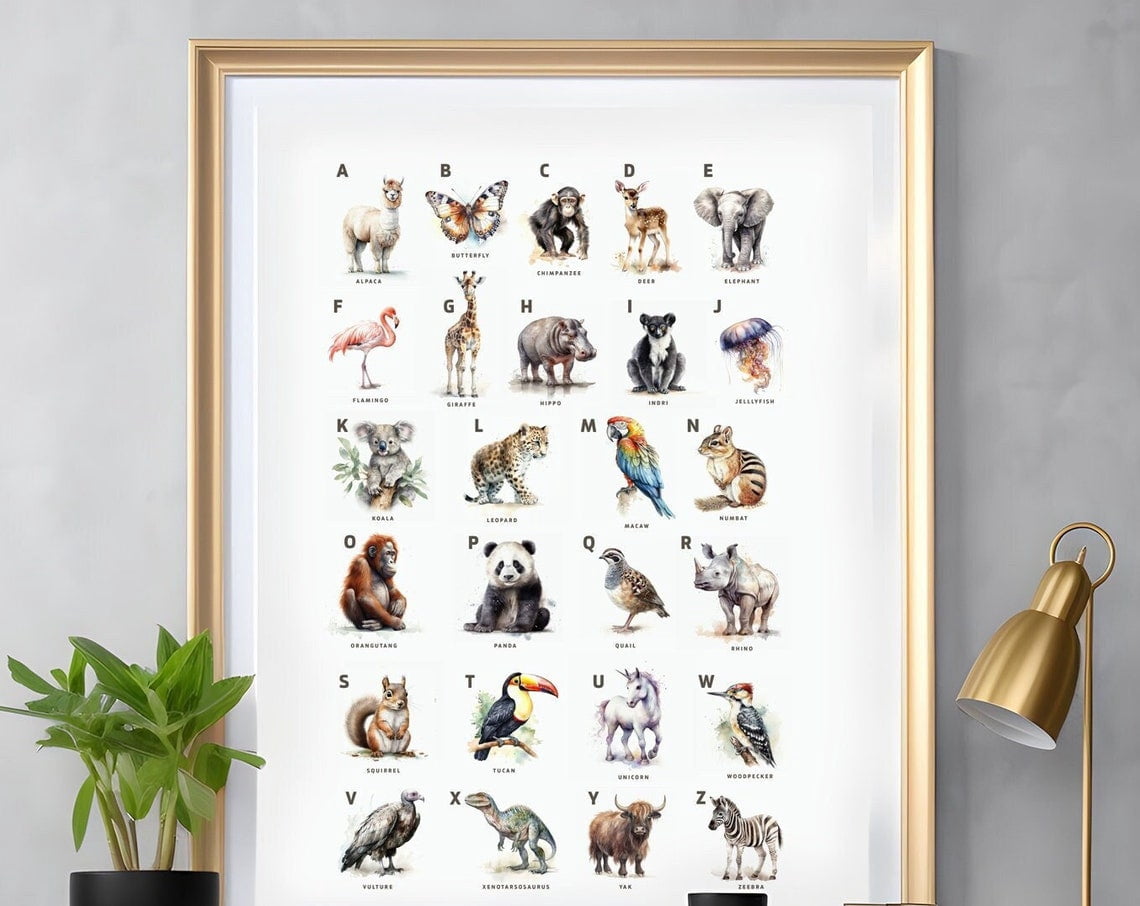 SEPT Animals Alphabet, Watercolour Illustration Nursery Print, Abc ...
